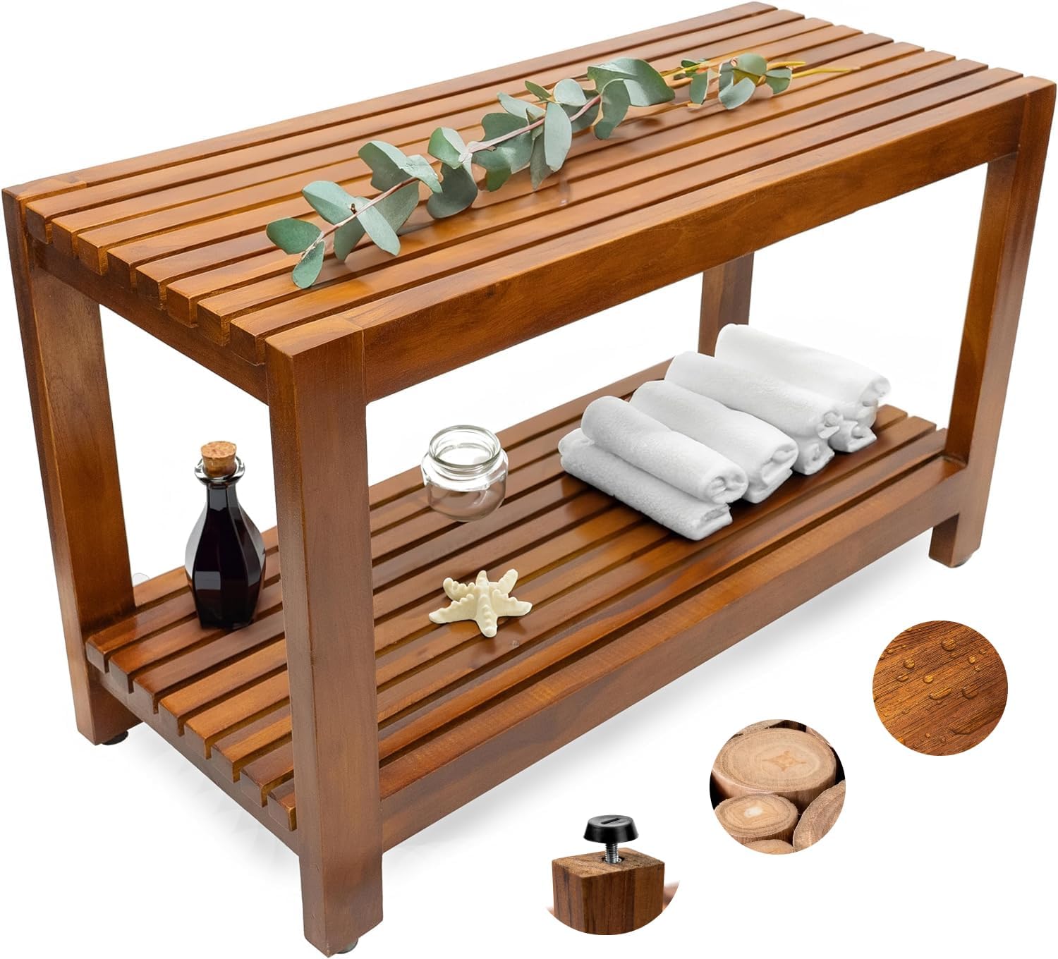 Amazon.com: Teak Shower Bench - Fully Assembled 30 inch Shower Bench ...