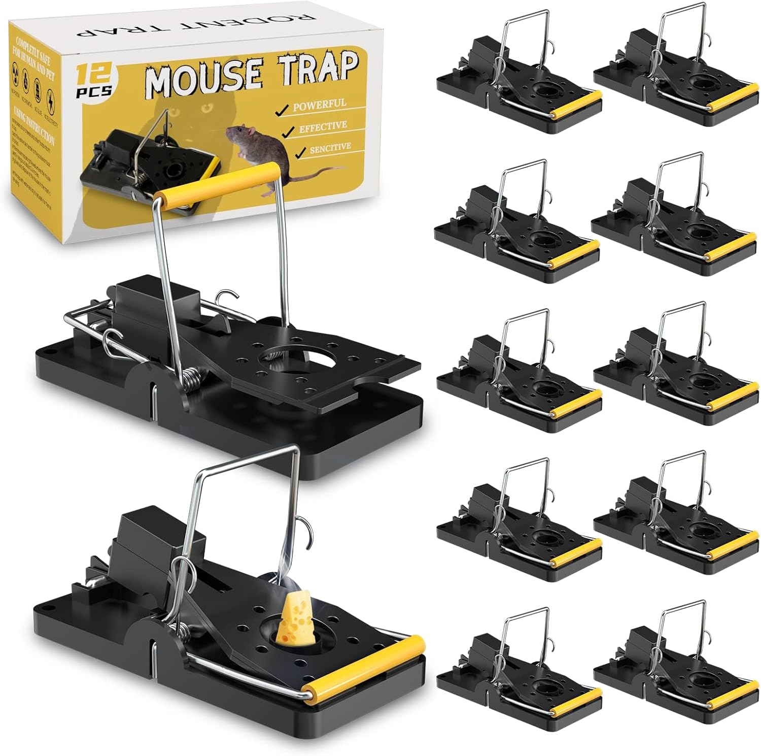 Amazon.com : Mouse Traps Rat Traps Indoor, 12-Pack Small Powerful ...