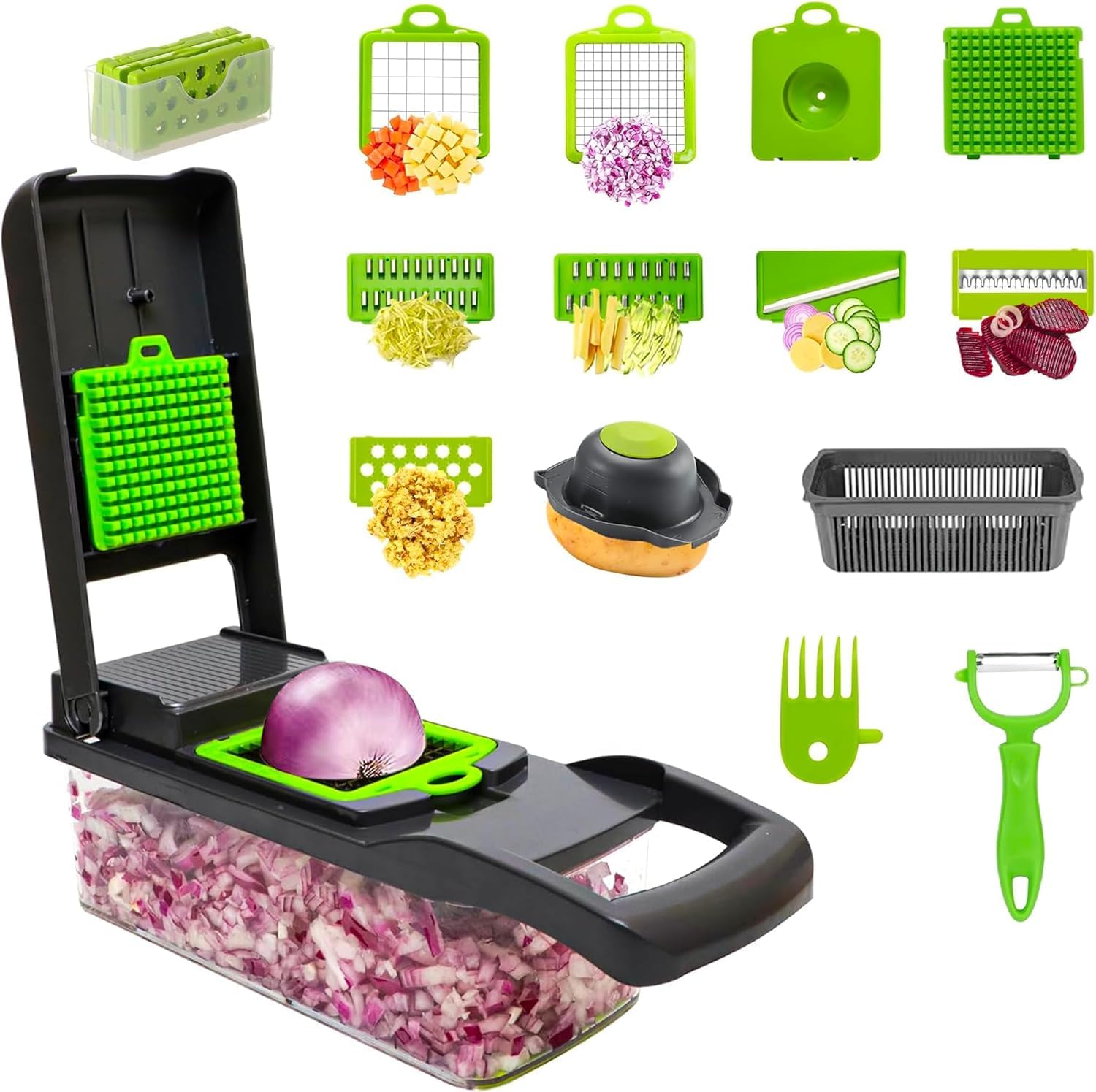 Amazon.com: Vegetable Chopper,14 in 1 Multifunctional Food Chopper Pro ...