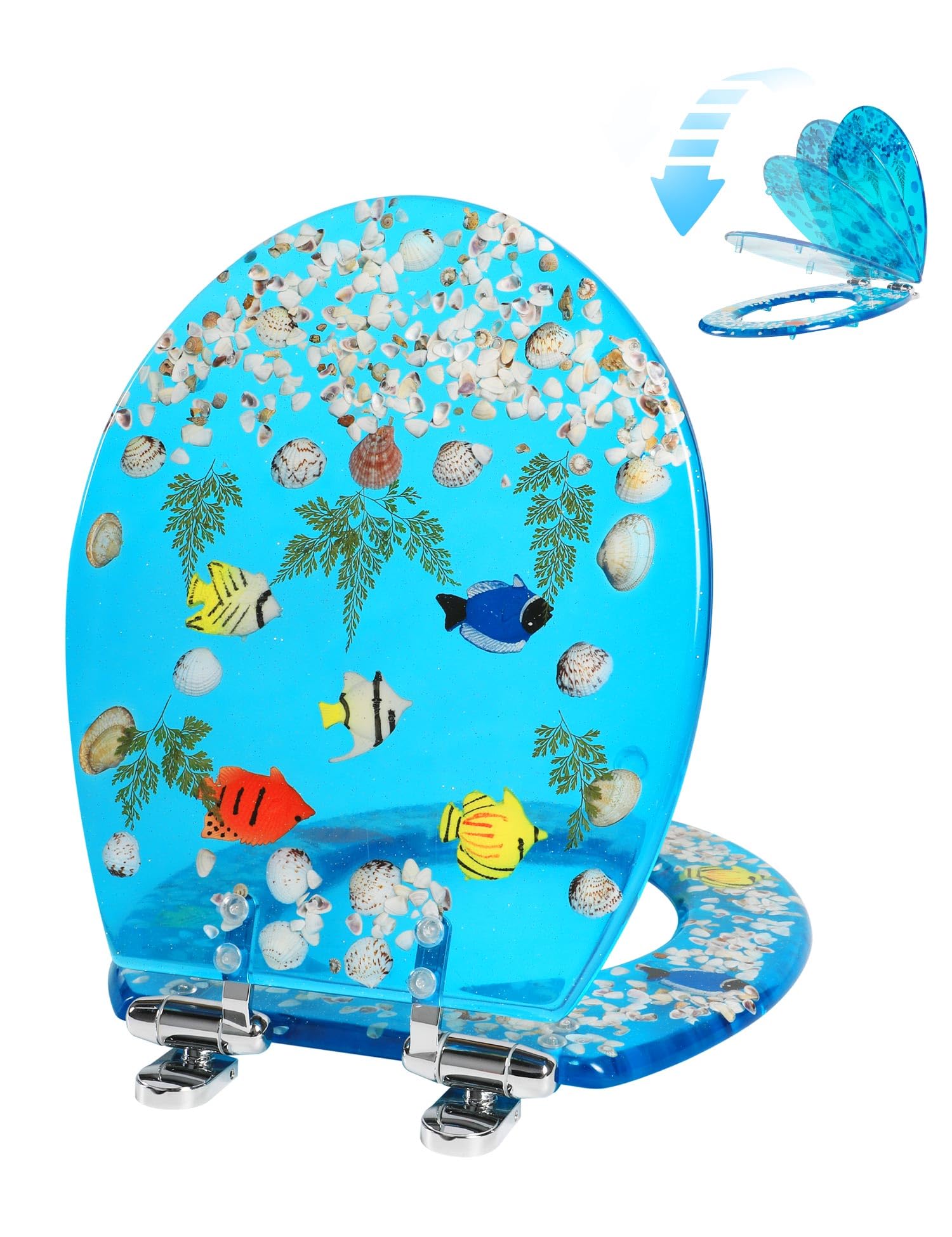 Angol Shiold Round Resin Toilet Seat Blue Fish Seashells Cover,3D ...