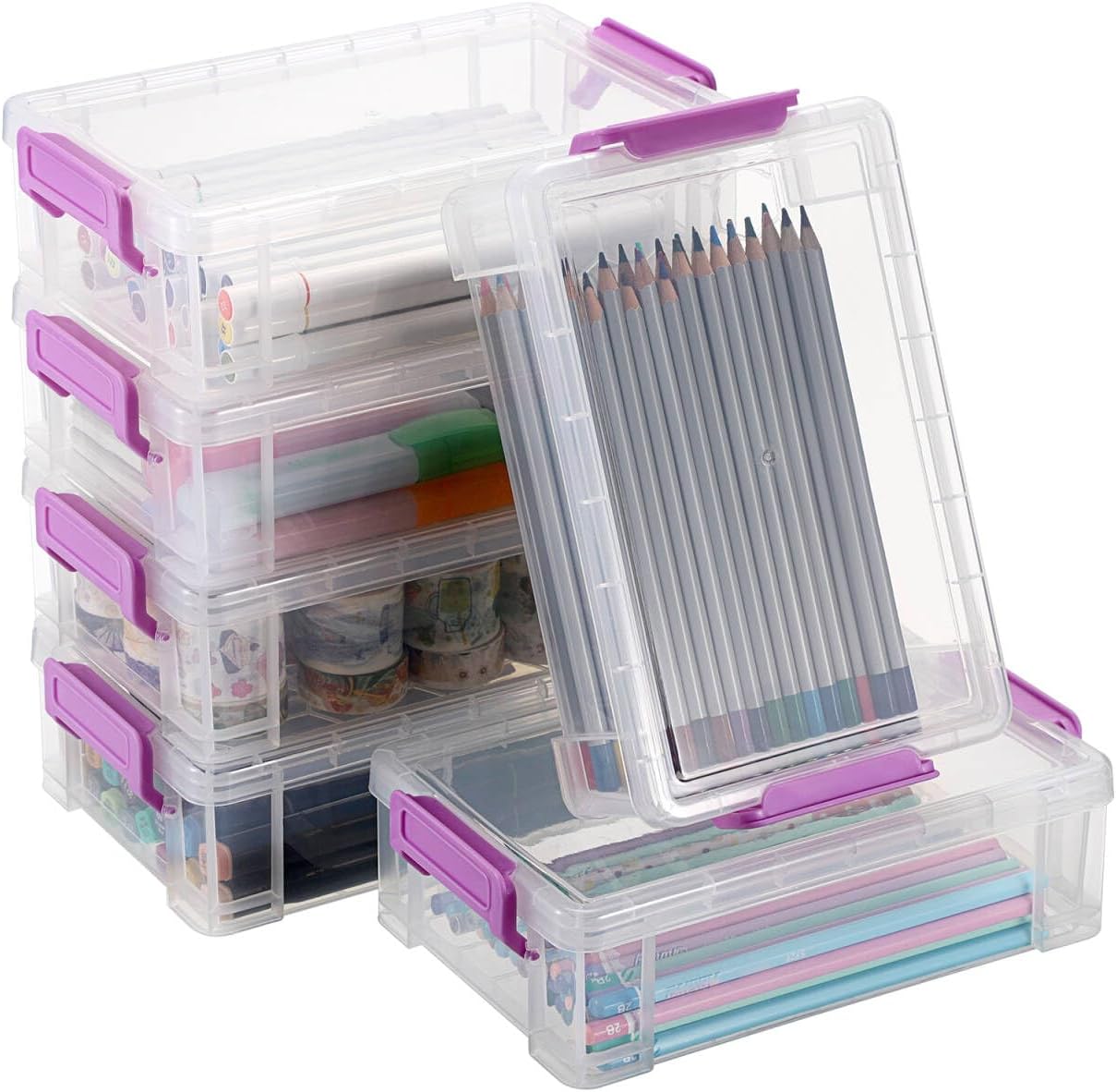 Amazon.com: BTSKY 6 Pack Extra Large Capacity Plastic Pencil Box ...