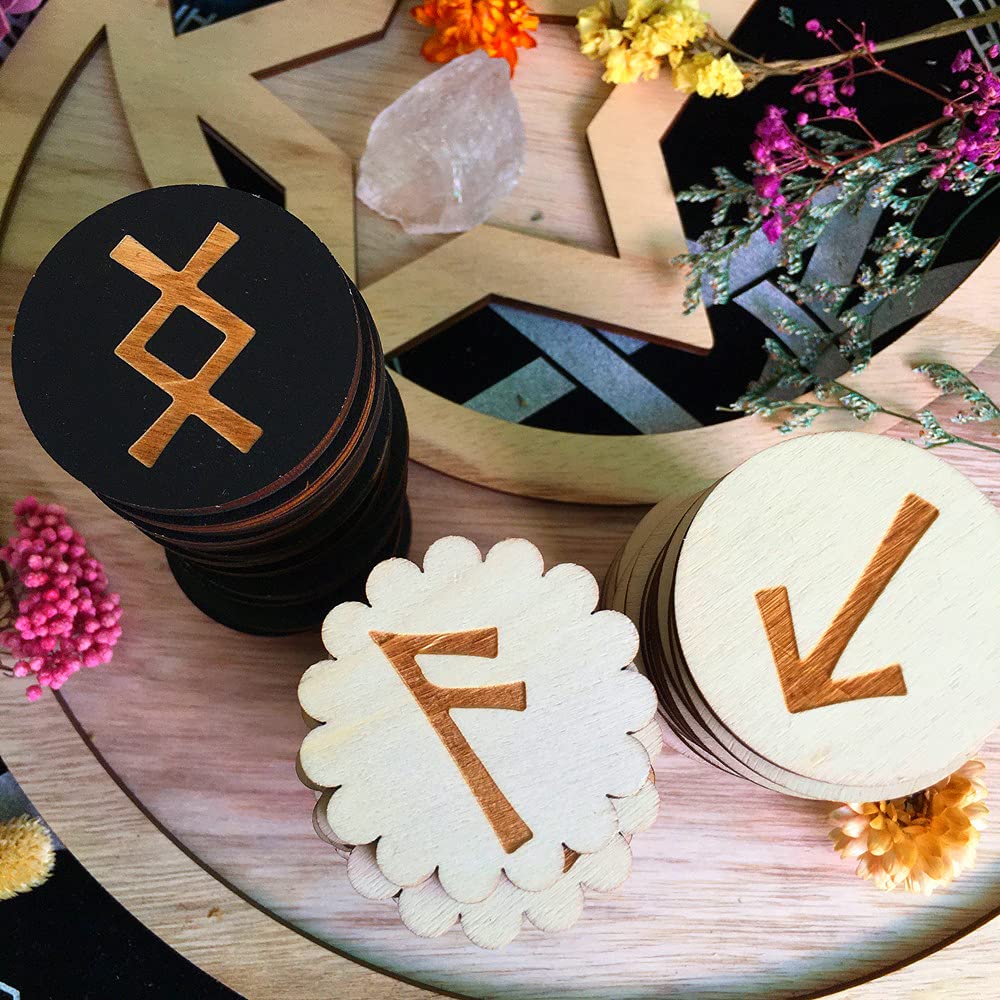 Buy OKDOKEY Wood Viking Runes Set Engraved Gypsy Symbol for Meditation ...