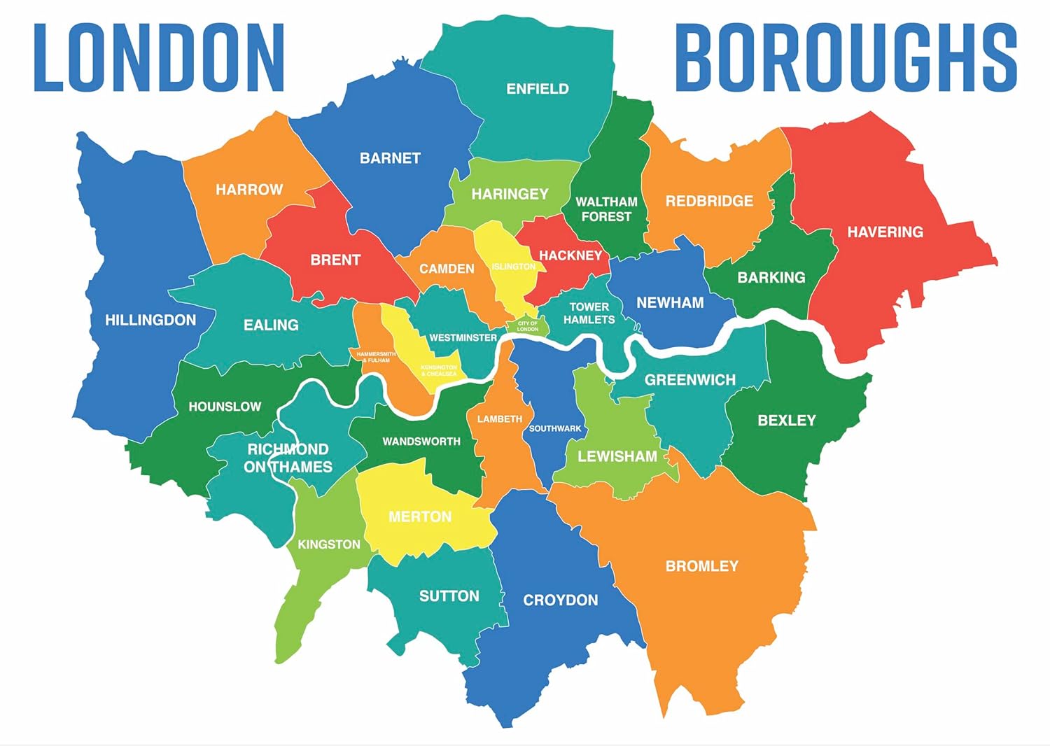 Map of London Boroughs Districts Map Wall Sticker Self Adhesive Poster ...