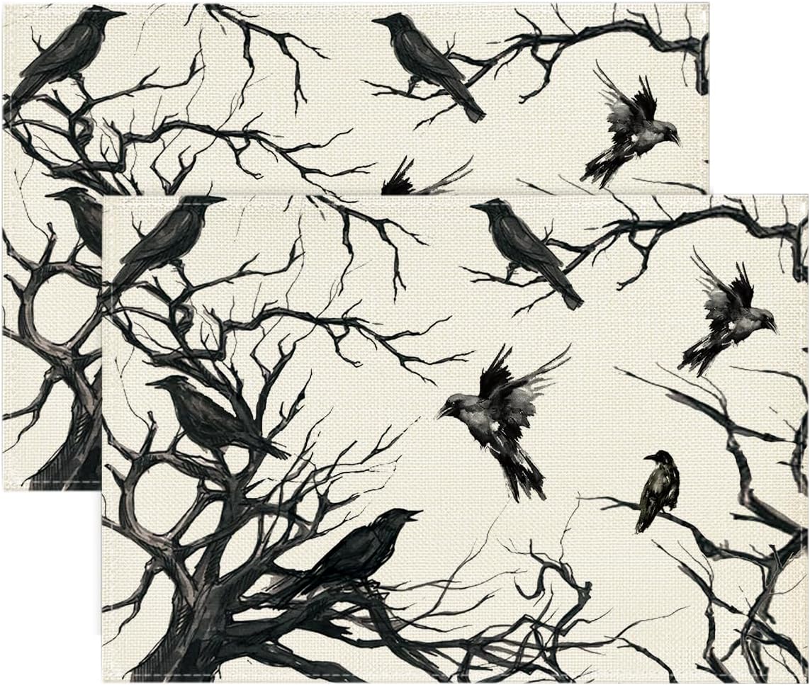 Amazon.com: Artoid Mode Tree Crows Branches Halloween Placemats Set of ...