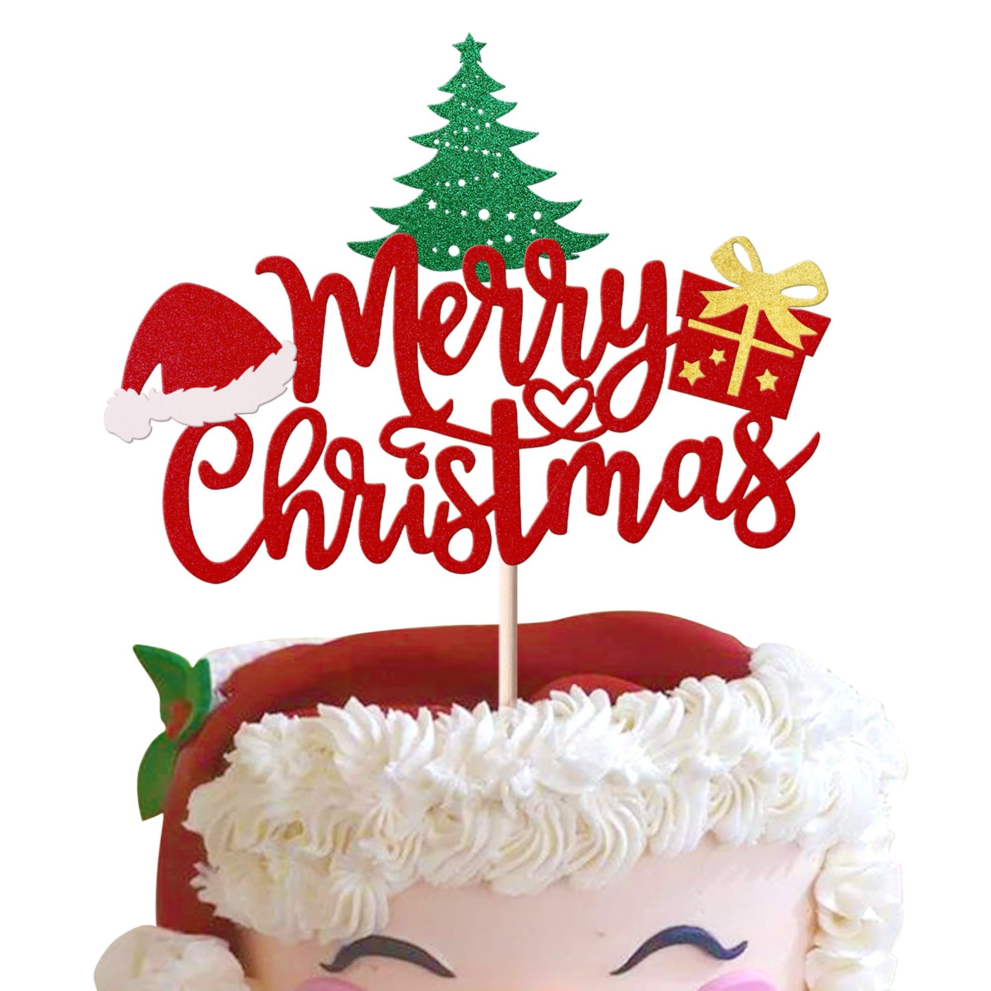 Amazon.com: 1 Pack Merry Christmas Cake Topper Christmas Tree Santa Hat ...