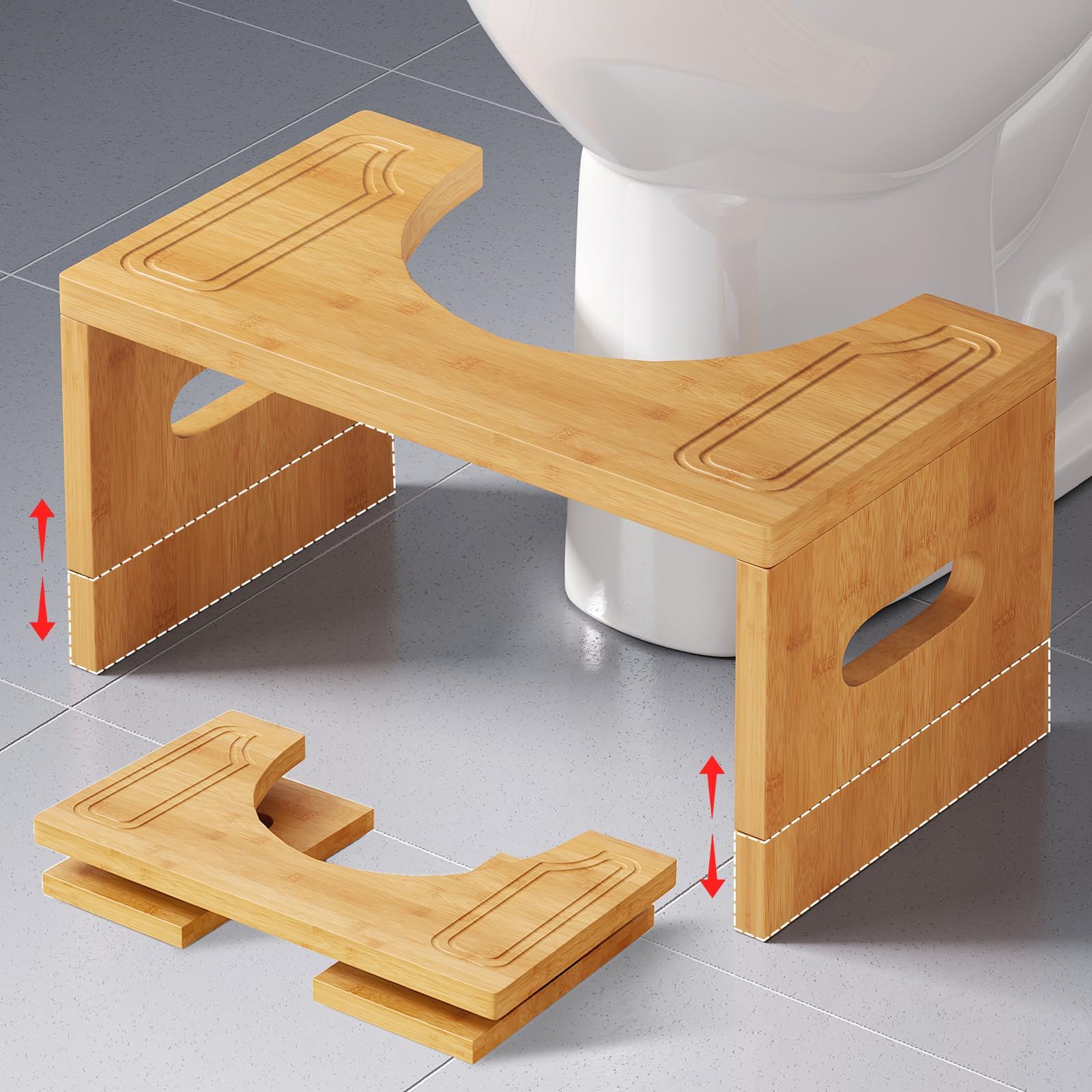 Amazon.com: BLUEWEST Foldable Toilet Stool, Acacia Wood Poop Stool for ...