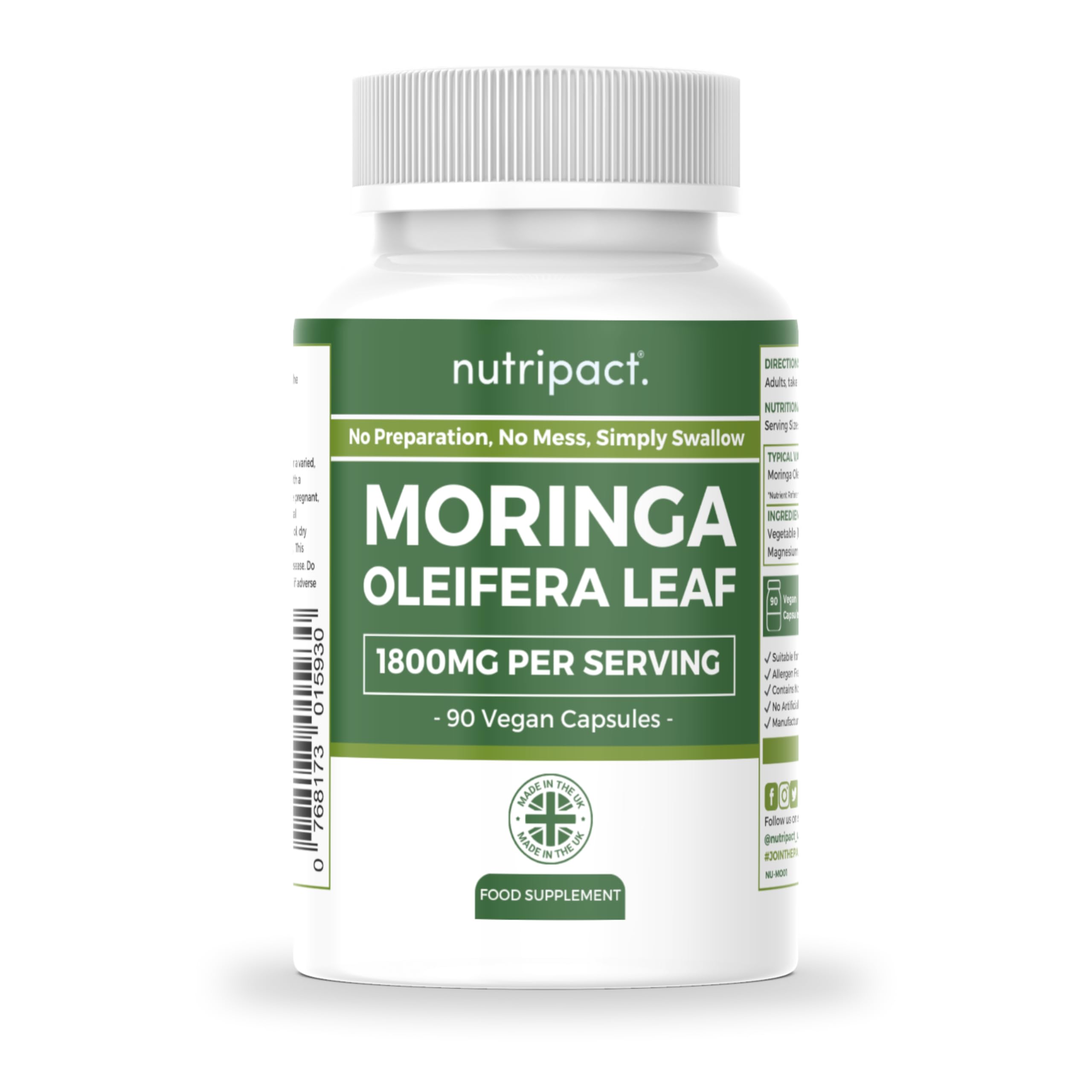 Nutripact Moringa Oleifera Capsules - 1800mg per Serving - Pure Moringa ...