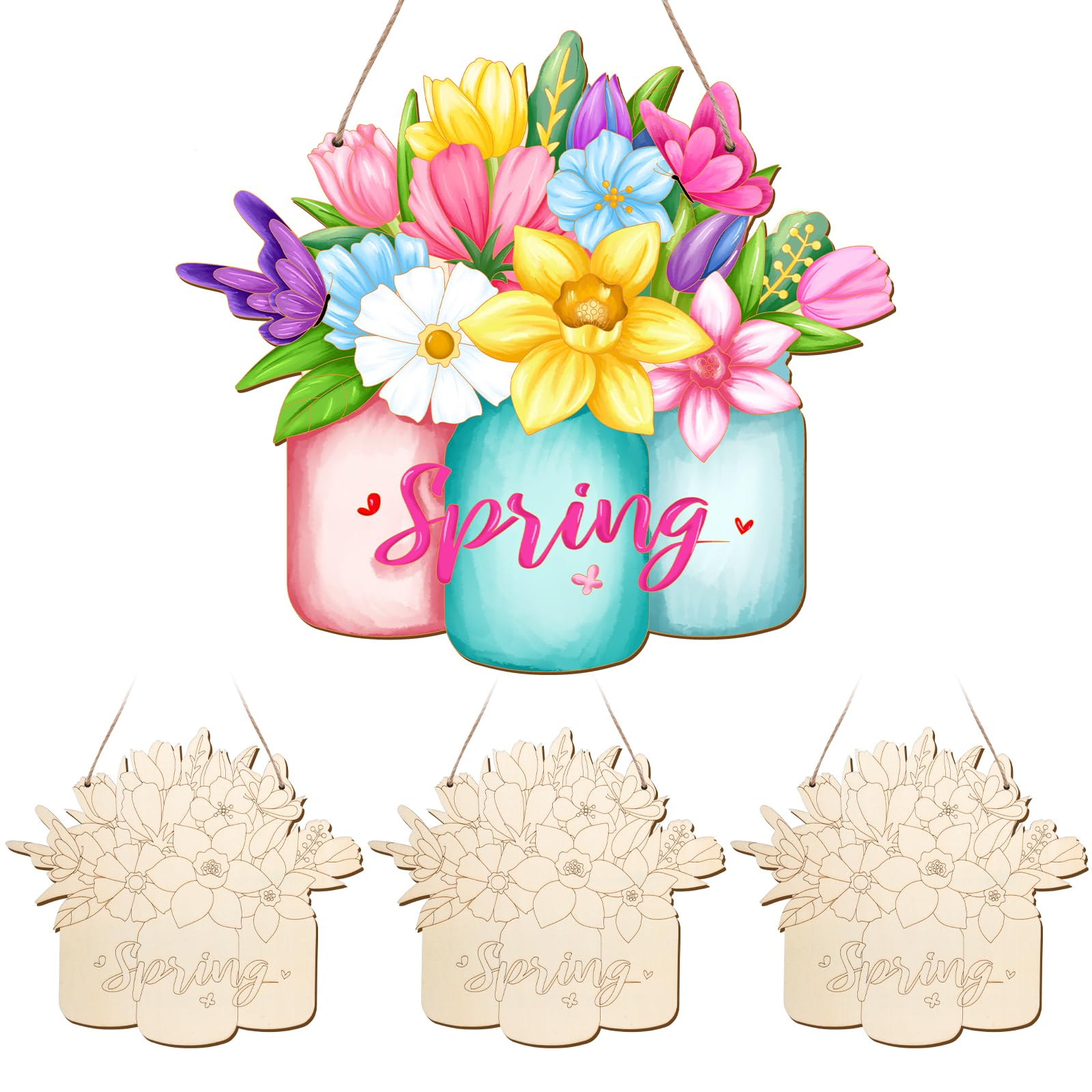 Amazon.com: Paintable Spring Ornaments 3 Sets, Wooden Spring Ornaments ...