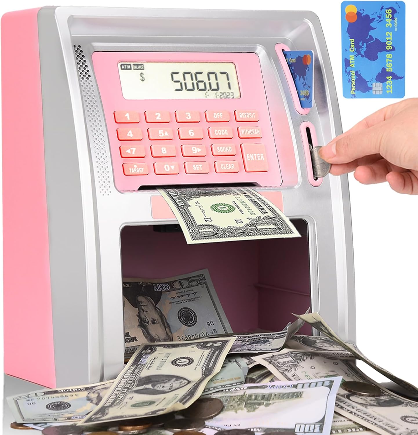 Amazon.com: BKstar Kids Talking ATM Piggy Bank for Real Money with Dual ...