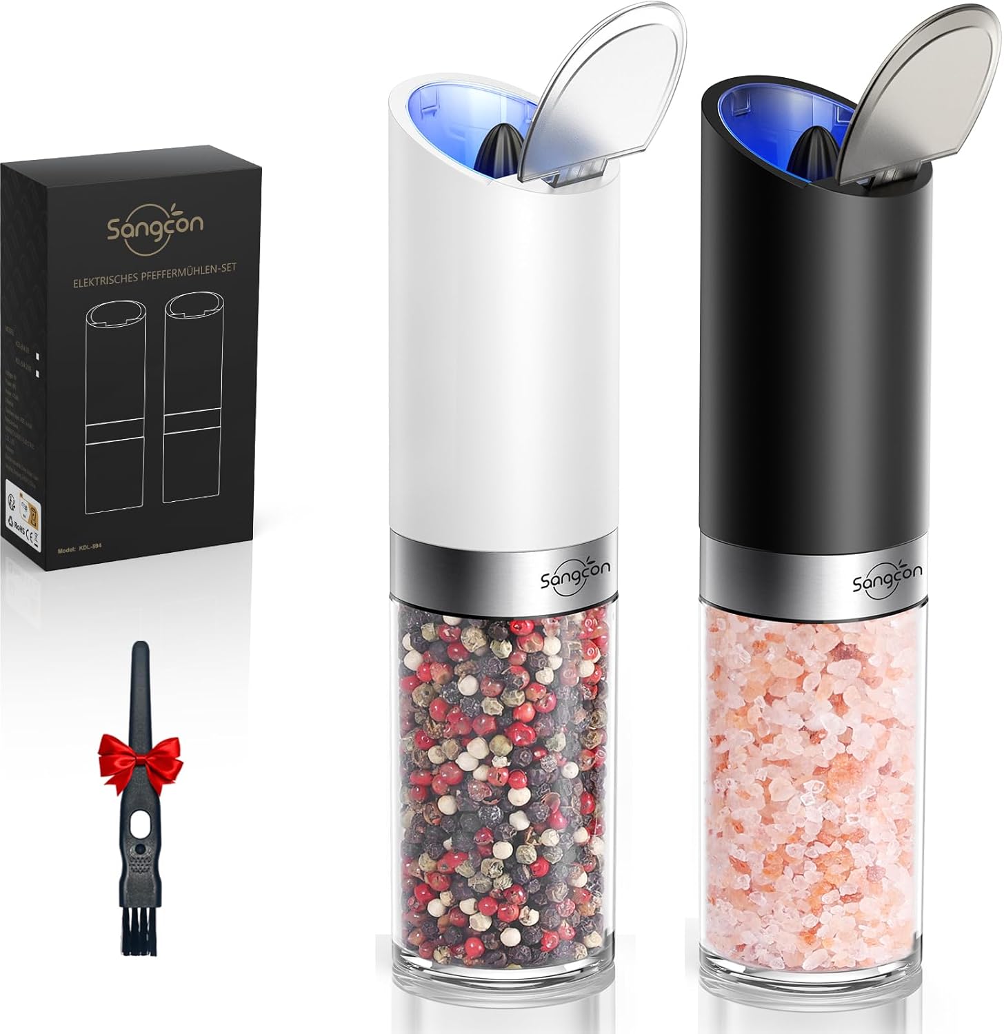 Amazon.com: Sangcon Gravity Electric Salt and Pepper Grinder Set with ...