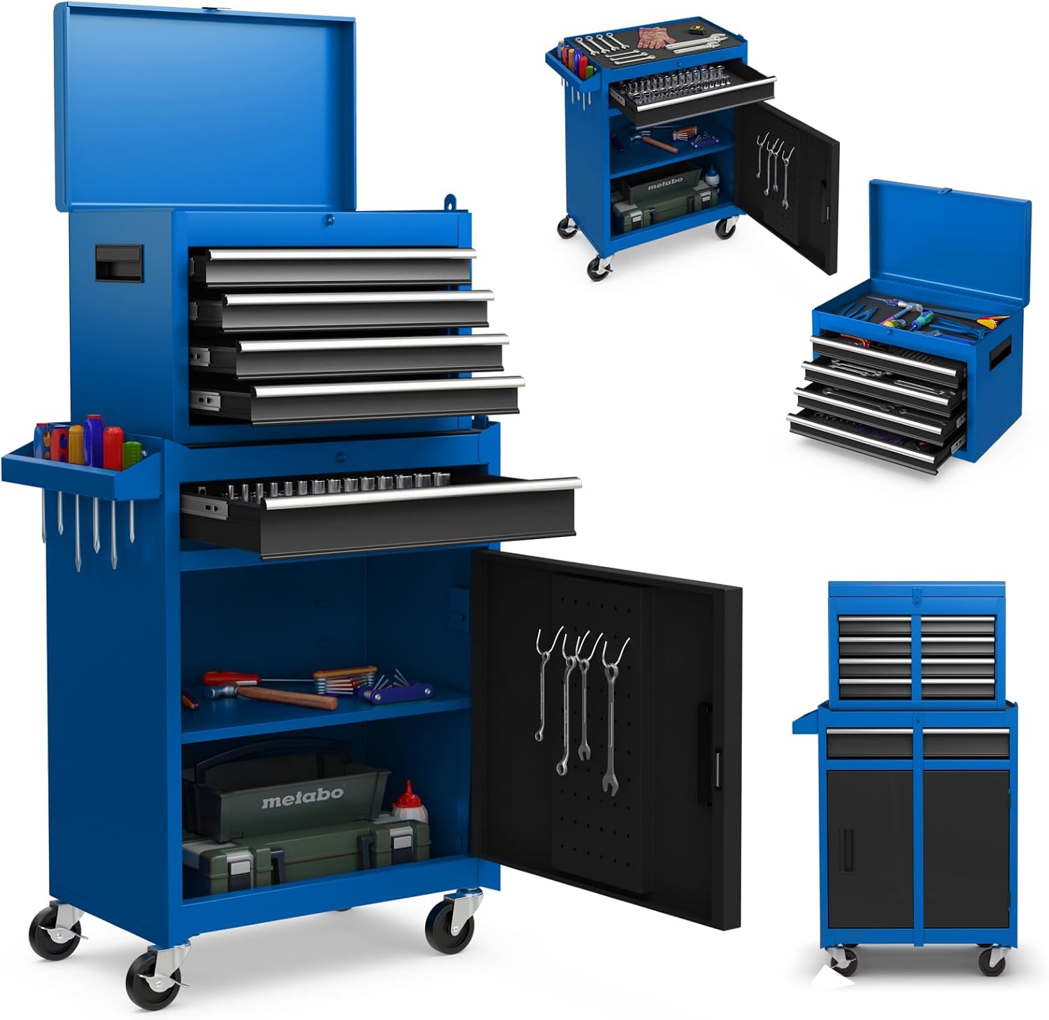 GiantexUK Tool Cabinet, 2 in 1 Lockable Metal Tool Chest with Removable ...