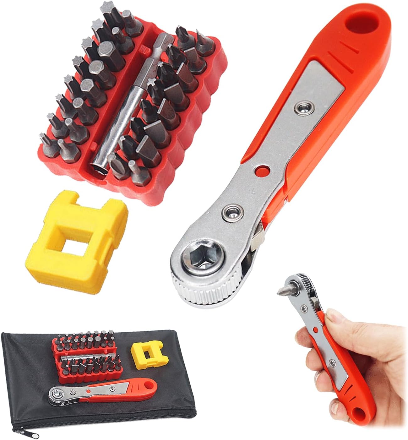 35 Pcs 1/4" Mini Ratchet Wrench Set with Phillips Angled Hexagon Torx ...