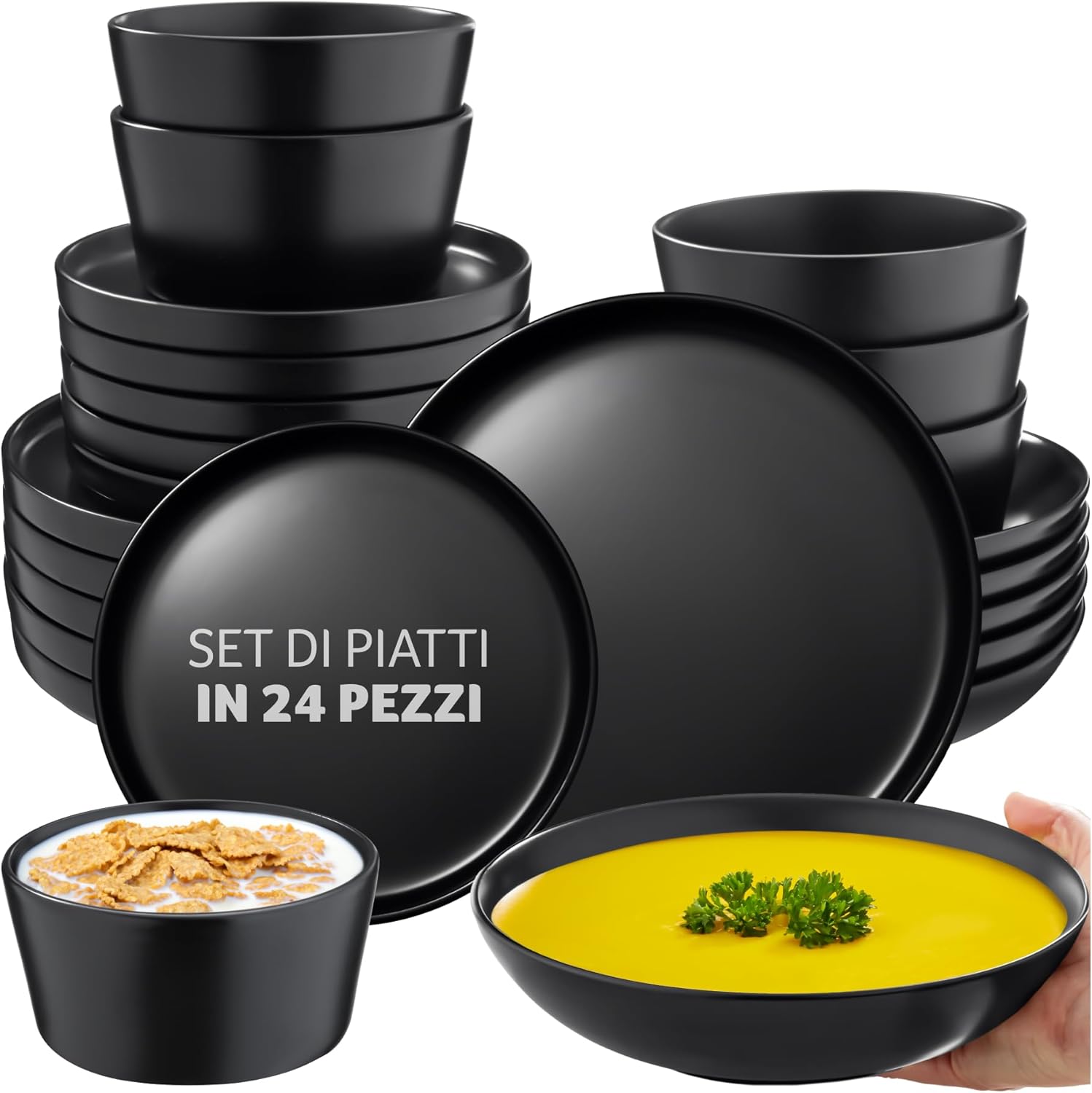 tectake® Set stoviglie 24 pezzi terracotta, servizio piatti 6 persone ...