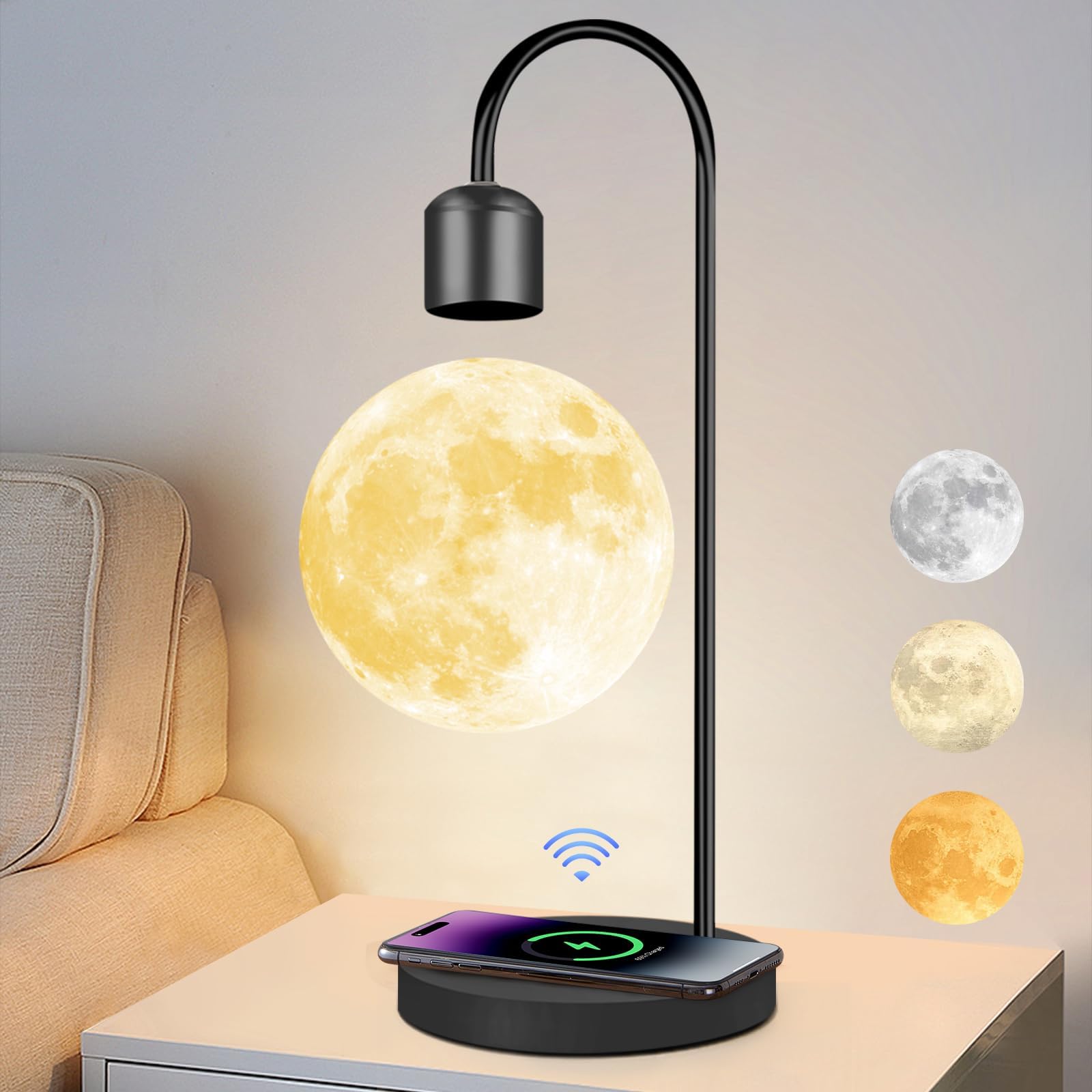 DuliCube Floating Moon Lamp with 3 Color LED Lights, Magnetic ...