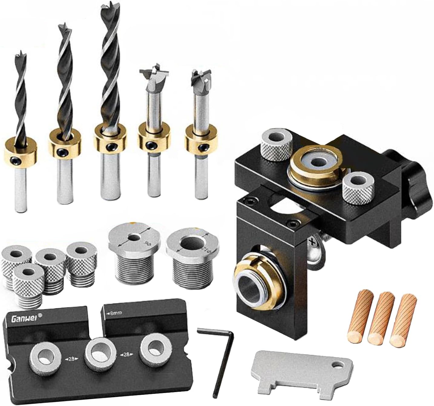 3-in-1 Pocket Hole Jig Kit, 8/10/15mm Adjustable Doweling Jig Pocket ...