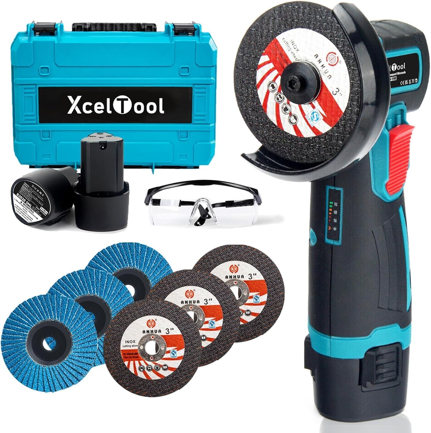 Mini Cordless Angle Grinder, 12V Brushless Grinders Machine with 2 x ...