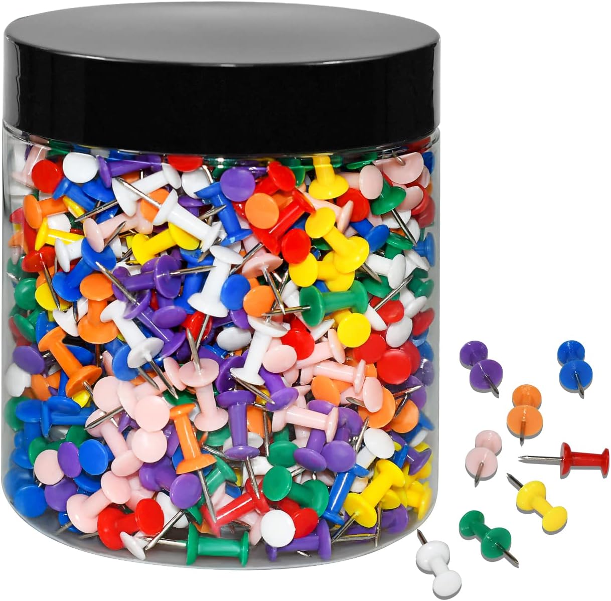 Amazon.com : JIKIOU 800 Count Clear Push Pins & 800 Count 8 Colors Push ...