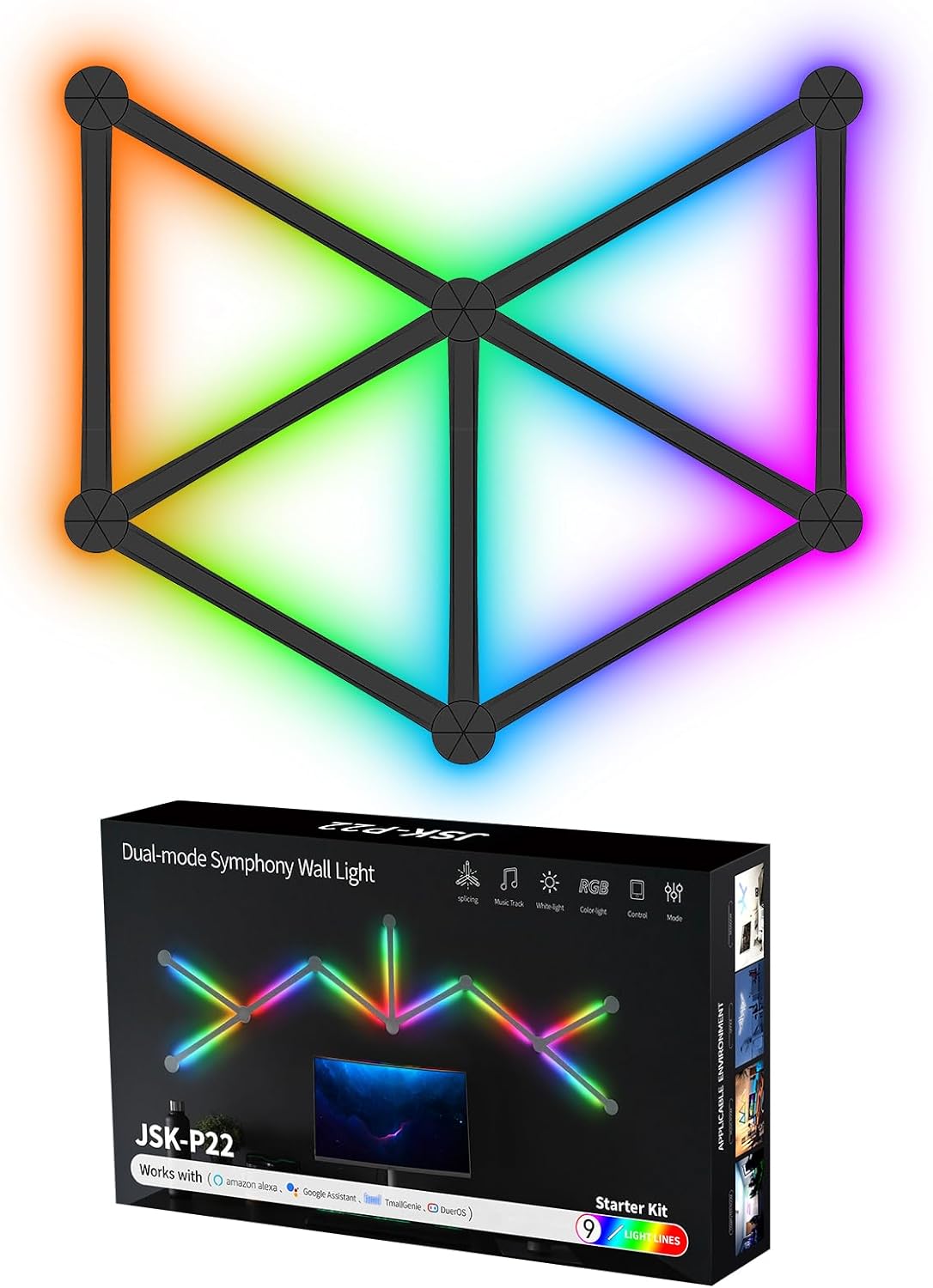 TOHETO RGB Wall Light, LED DIY Geometry Splicing Gaming Lights, Backlit ...