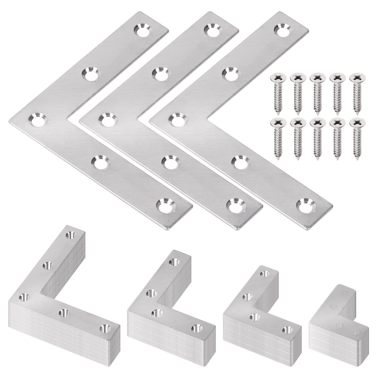 Tanstic 20Pcs Silver Flat Corner Brace with Screws, Stainless Steel L ...