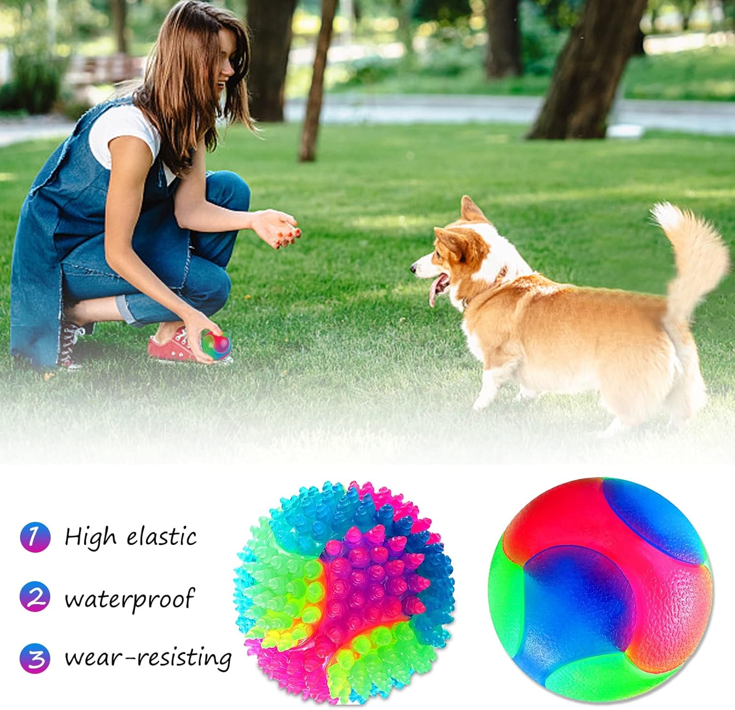 4 Pieces Light Up Dog Balls LED Flashing Spike Pet Balls Squeaky Chew ...