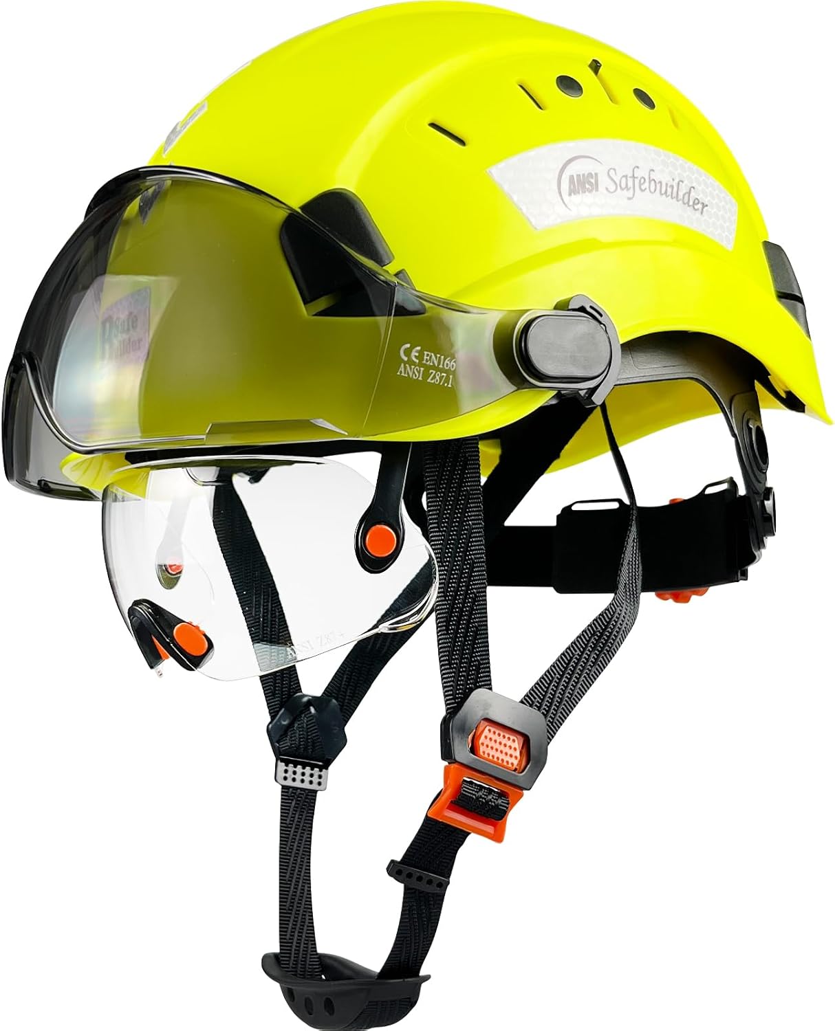 SAFEBUILDER CR06+2V Construction Safety Helmet with Build-in Visor ABS ...