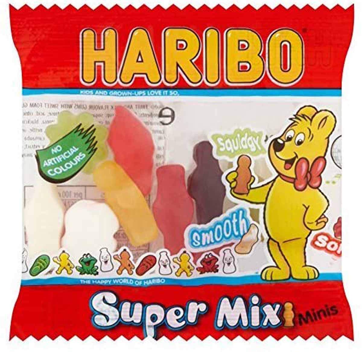 FULL BOX OF HARIBO TREAT SIZE MINIS 100 x 16g BAGS (SUPER MIX) : Amazon ...