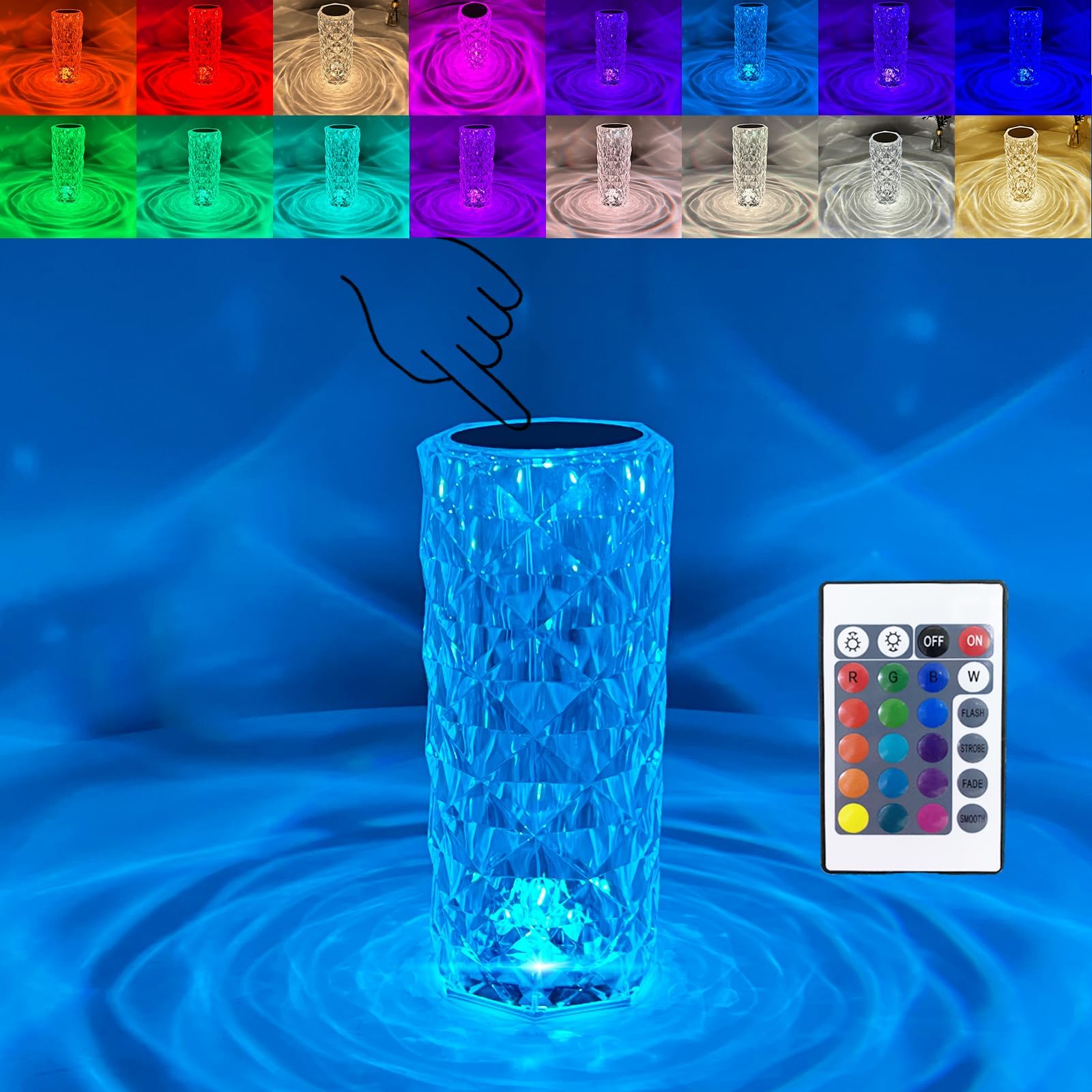 YCBB Crystal Diamond Table Lamp, 16 Colors Changing Touch Control ...
