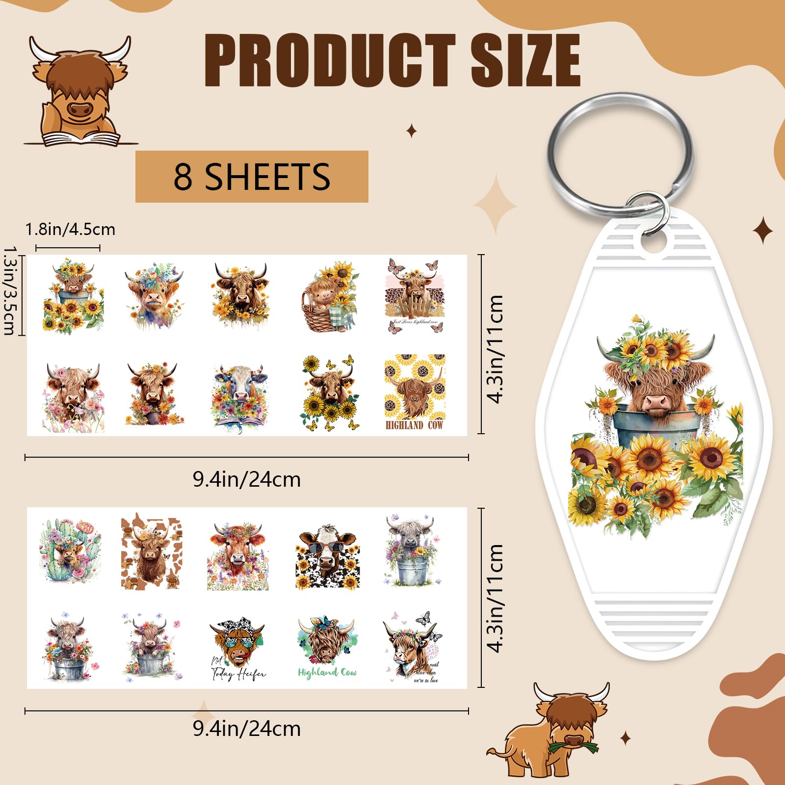 Highland Cow Transfer Stickers 8 Sheets UV DTF Stickers - Highland Cow ...