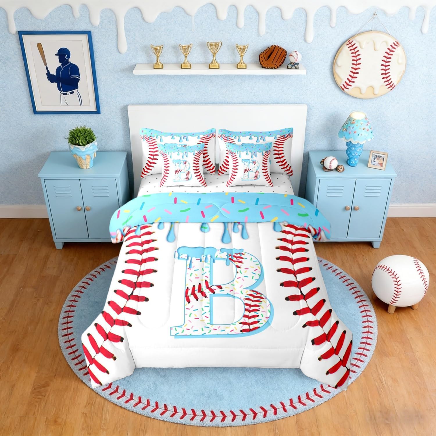 Amazon.com: Erosebridal Baseball Ice Cream Boys Comforter Set with ...