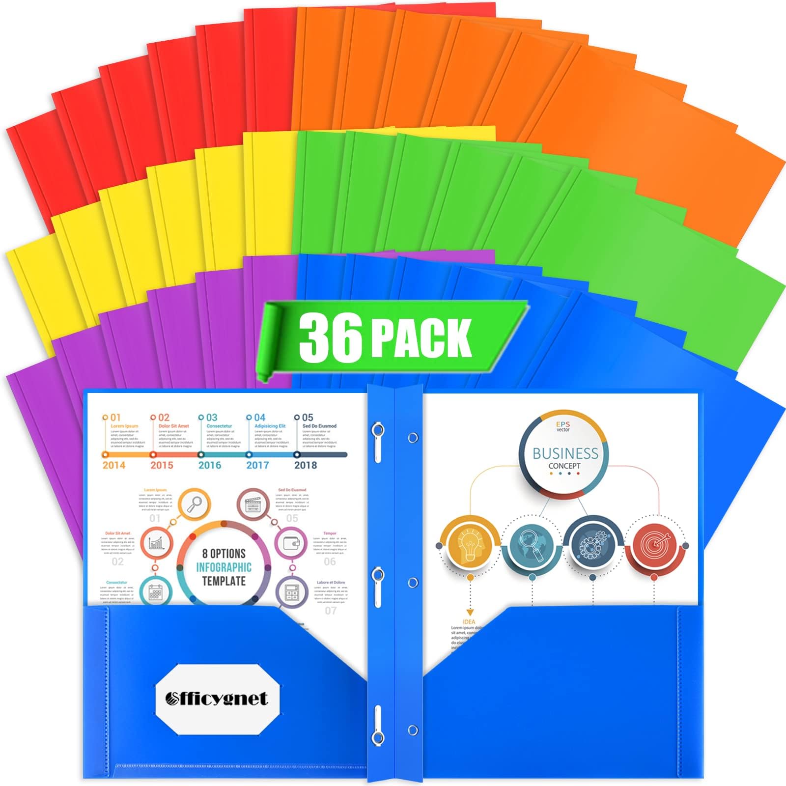 Amazon.com : Officygnet 36 Packs 2 Pocket Folders with 3 Prongs ...