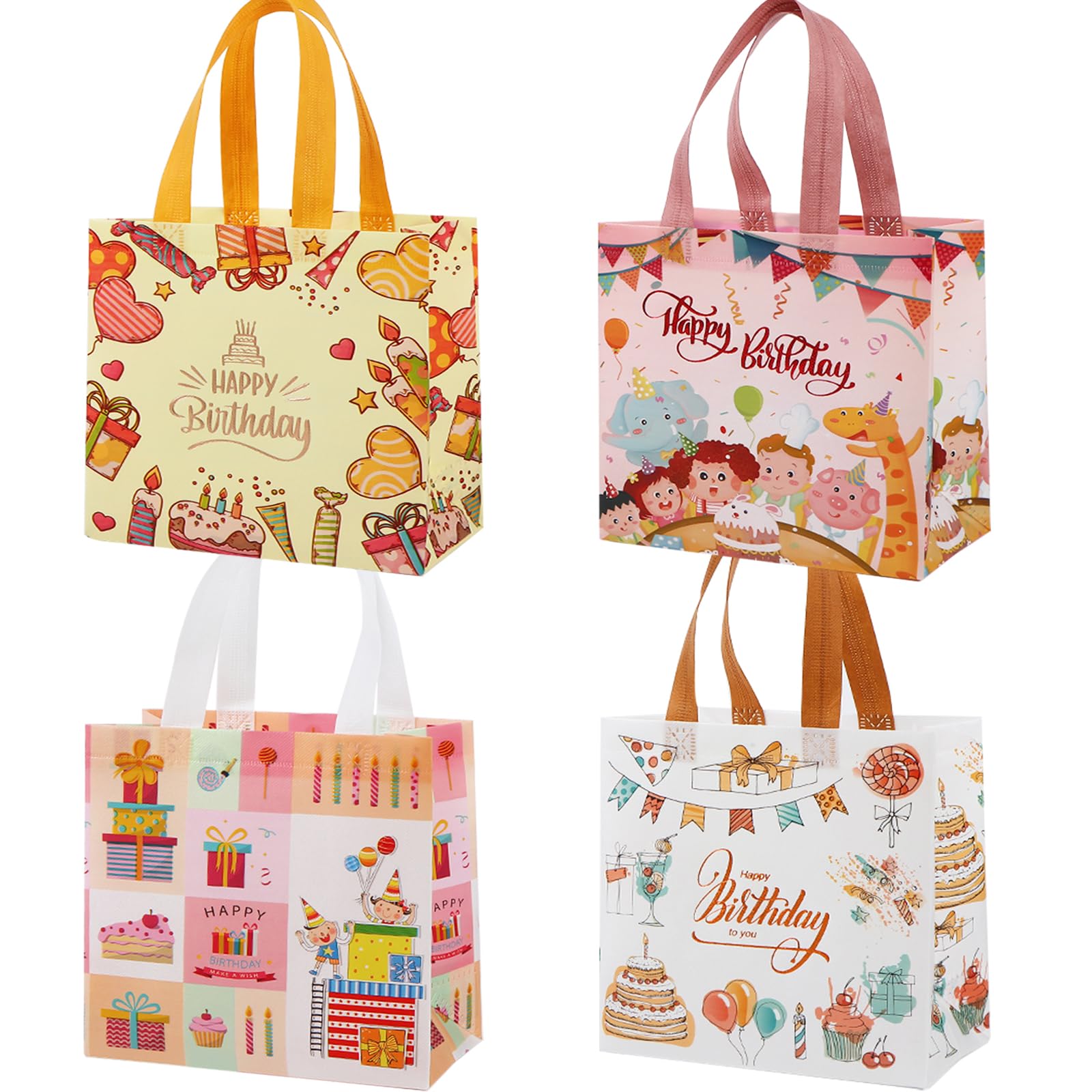 4 Pcs Reusable Birthday Gift Bags with Handles 23X22X11cm Non-woven ...