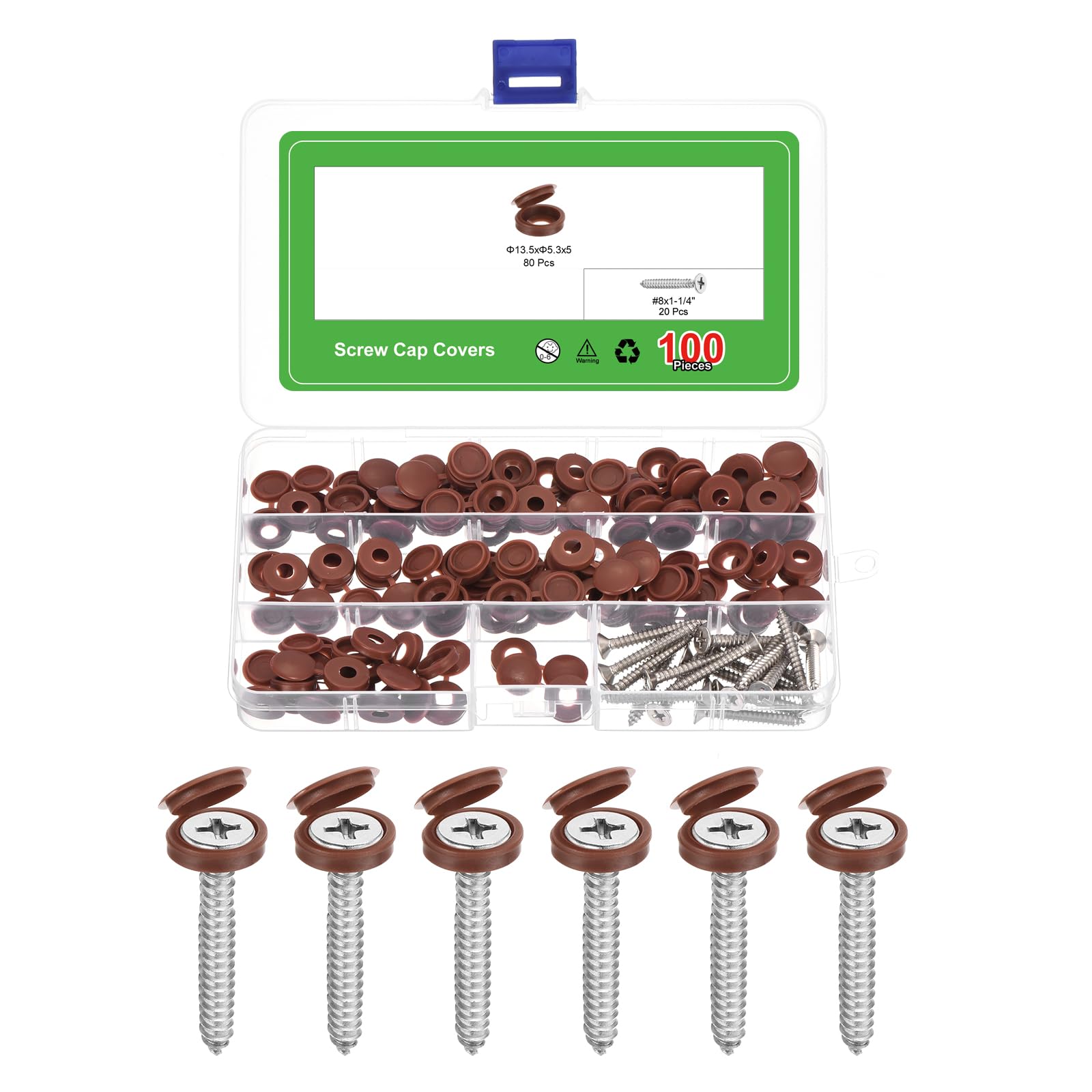 sourcing map 80Pcs Dark Brown Color Screw Covers Caps with 20Pcs #8x1-1 ...