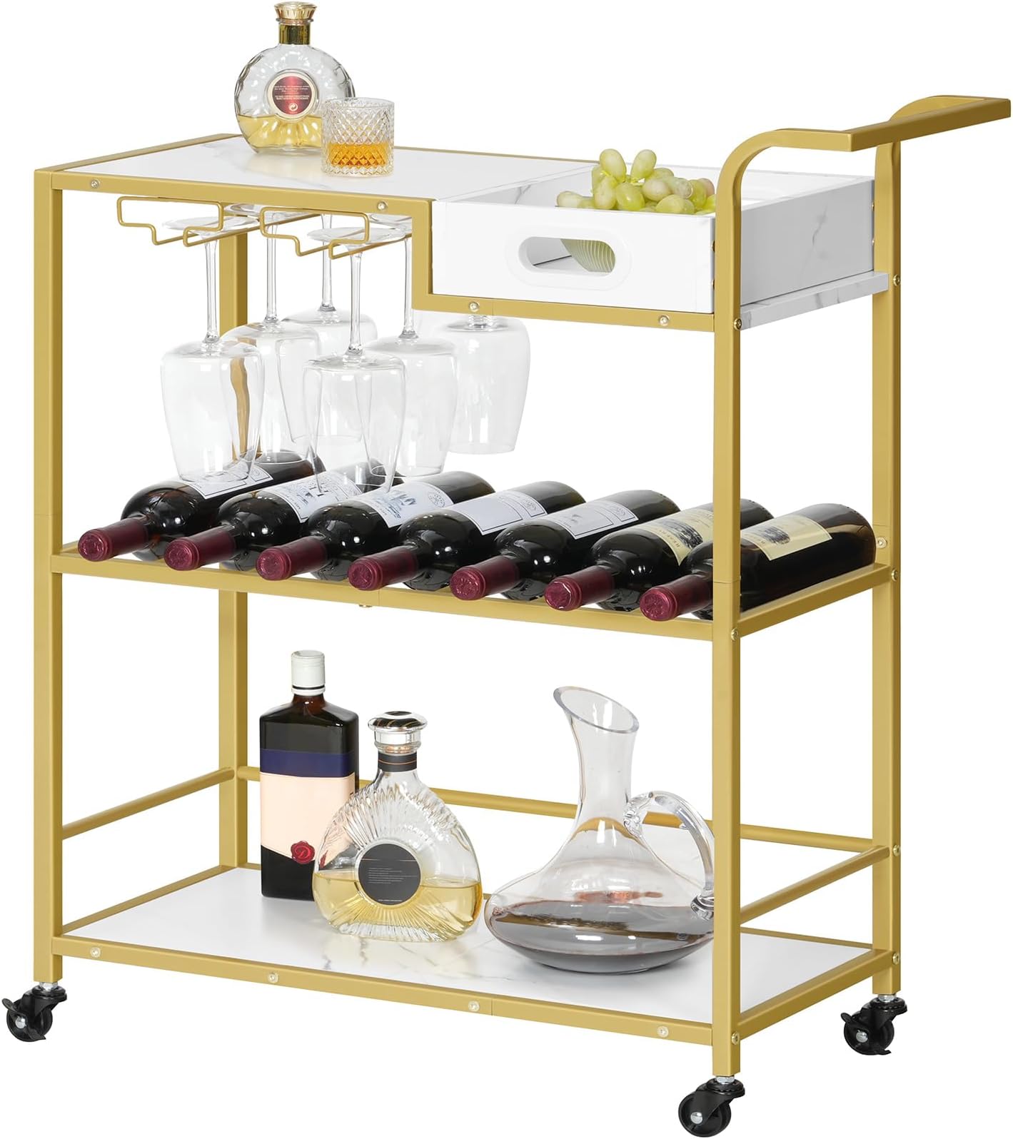 Amazon.com - HOOBRO Gold Bar Cart, Home Bar Serving Cart, 3-Tier Wine ...