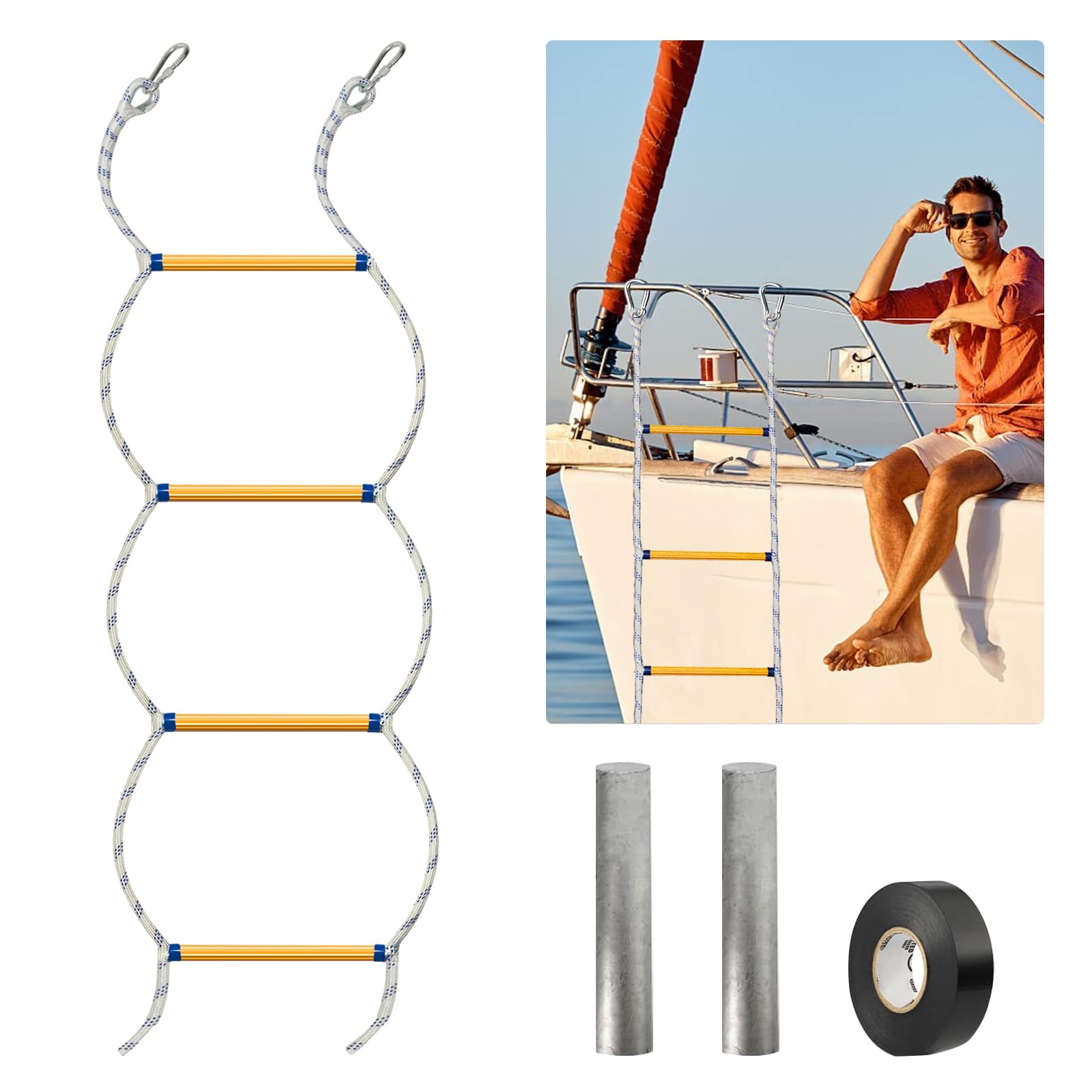 Amazon.com: FYANER Boat Rope Ladder - Heavy Duty Polyester Line Marine ...
