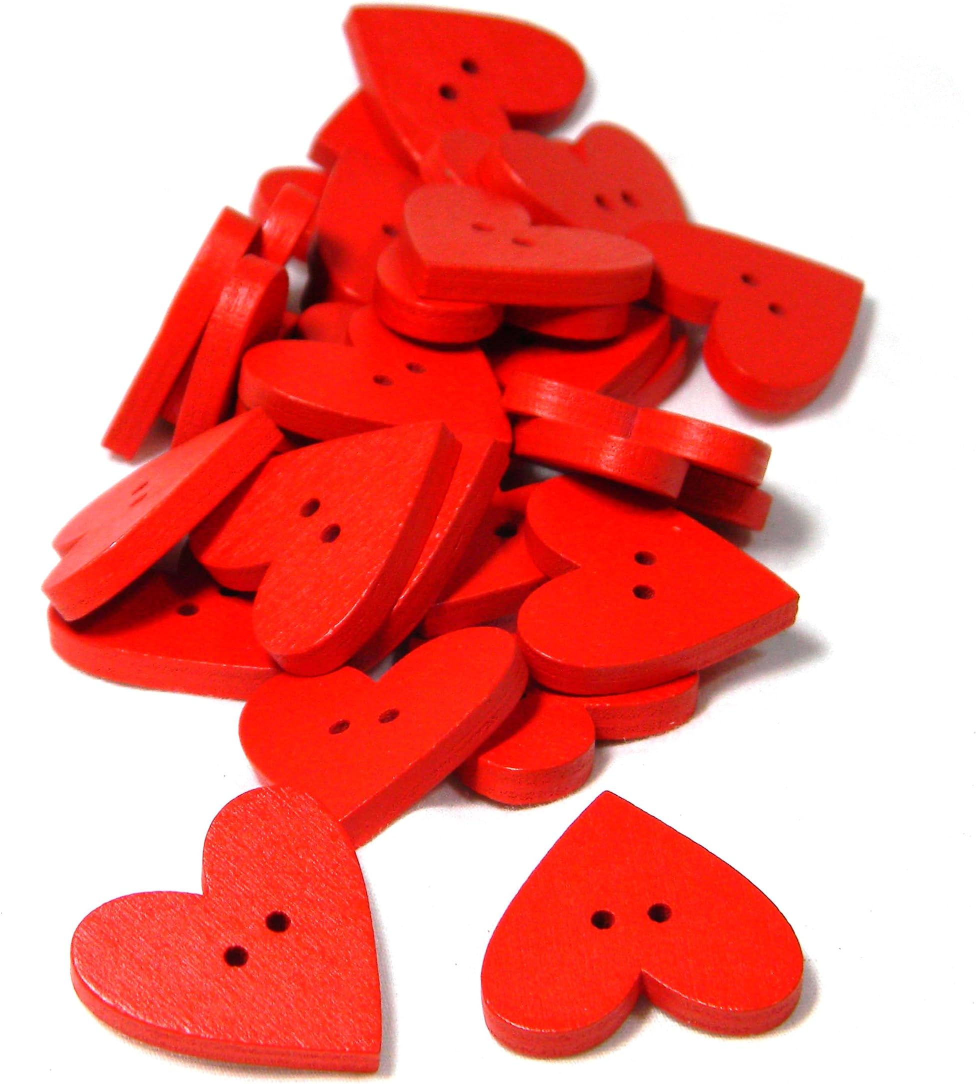 Amazon.com: 30 Big 1 inch Red Wooden Flat Whimsical Heart Wood Buttons ...