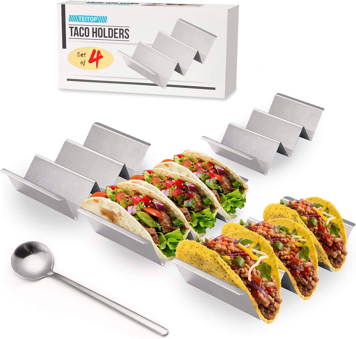 Buy TEITOP Taco Holders Set of 4 - Stainless Steel Taco Stand Rack Tray ...