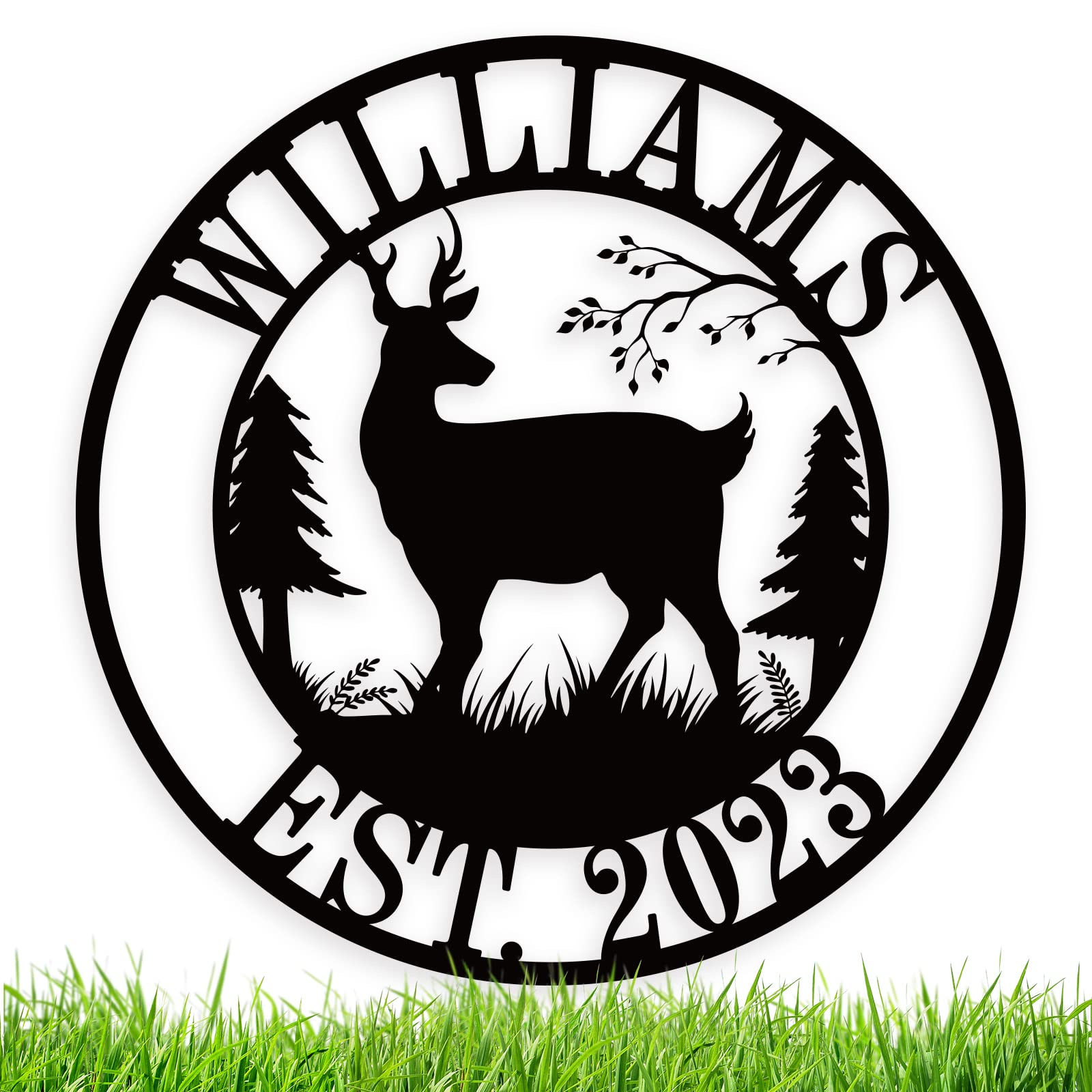 Amazon.com : Personalized Last Name Metal Deer Sign, Deer in Forest ...