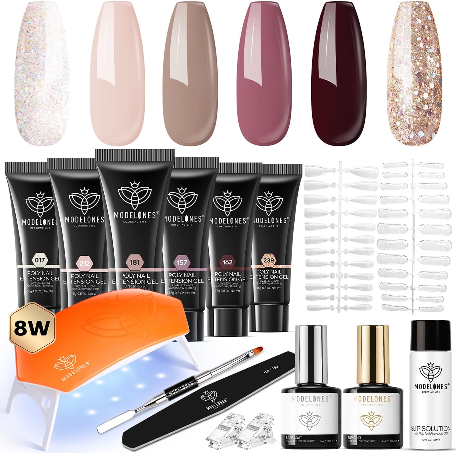 Amazon.com: modelones Poly Extension Gel Nail Kit 6 Colors with 8 W ...