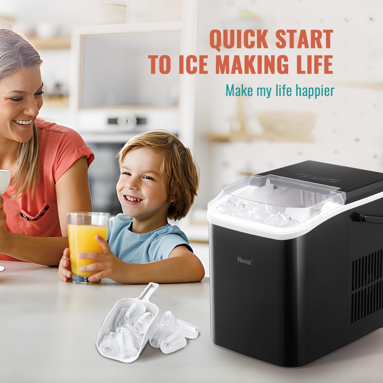 WANAI Ice Makers Countertop, Self-Cleaning Function, 26Lbs/ 8Mins ...