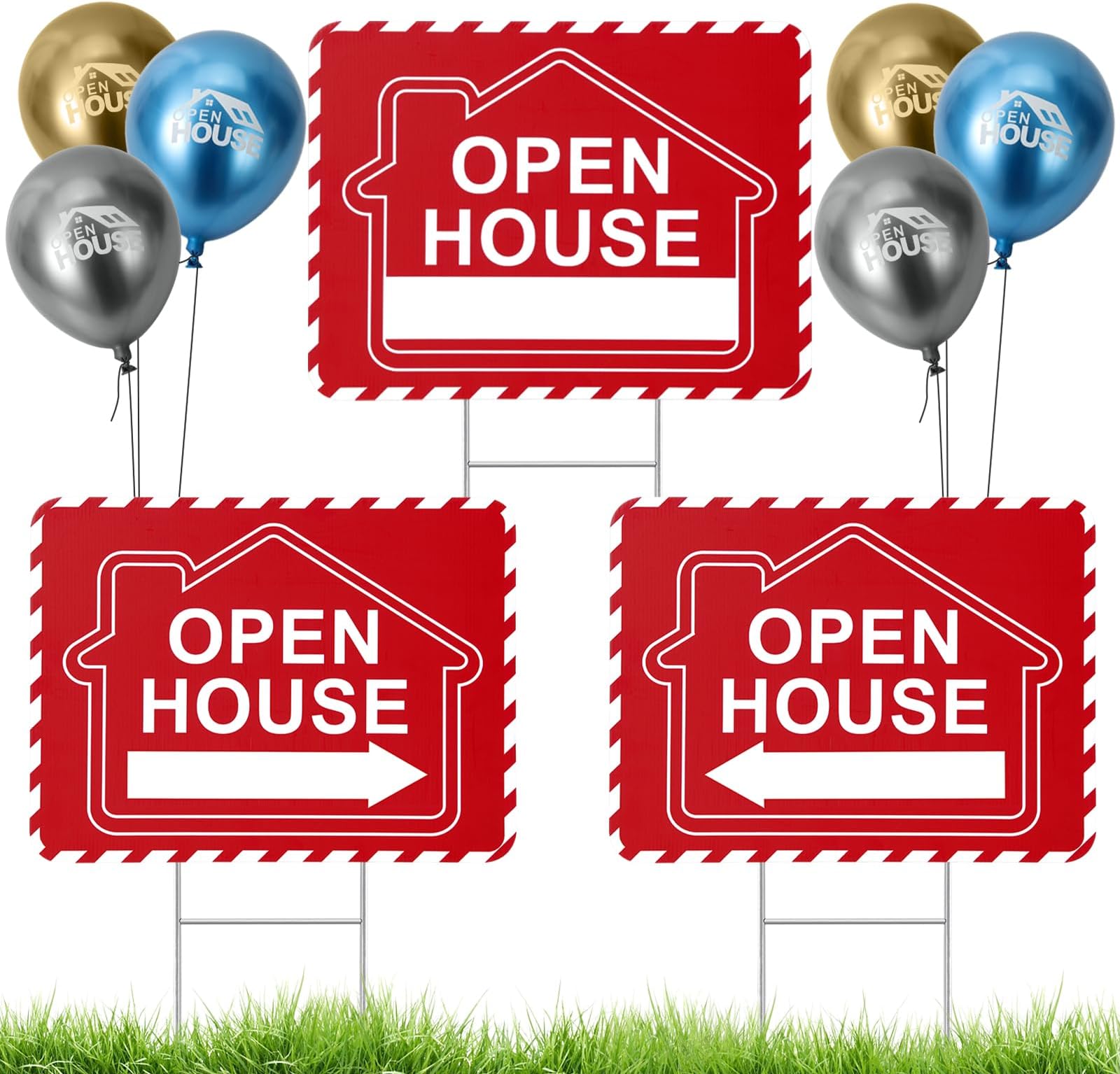 Amazon.com : Large OPEN HOUSE Sign Kit with Tall Stands - Yard Sign ...