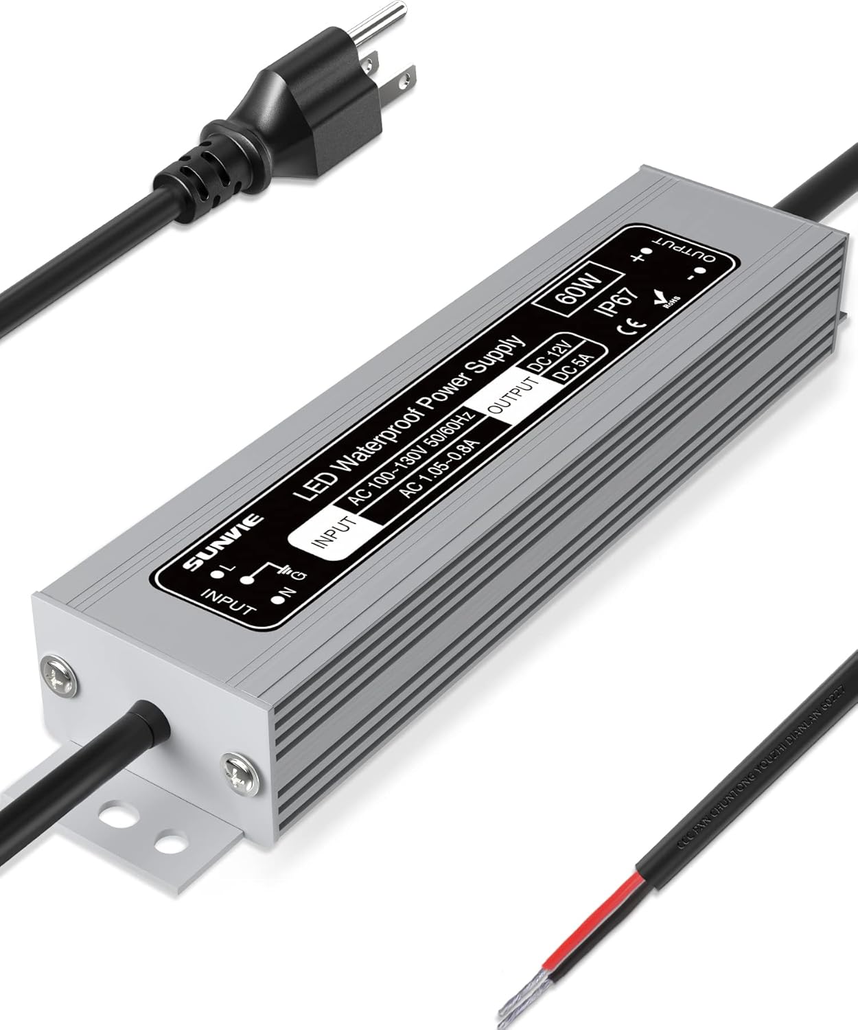 SUNVIE 60W LED Driver 12V DC Waterproof IP67 Low Voltage Power Supply ...