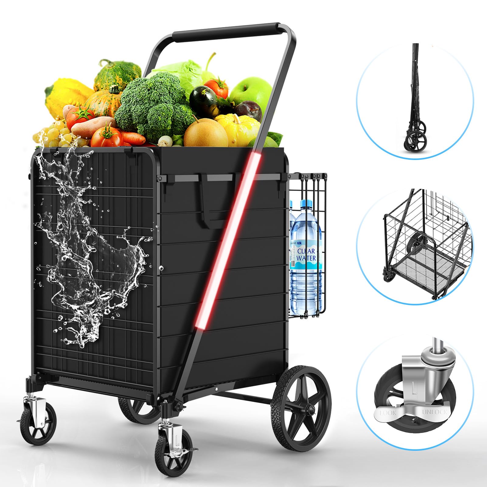 Amazon.com: XING LANG Folding Shopping Cart with 360° Rolling Swivel ...