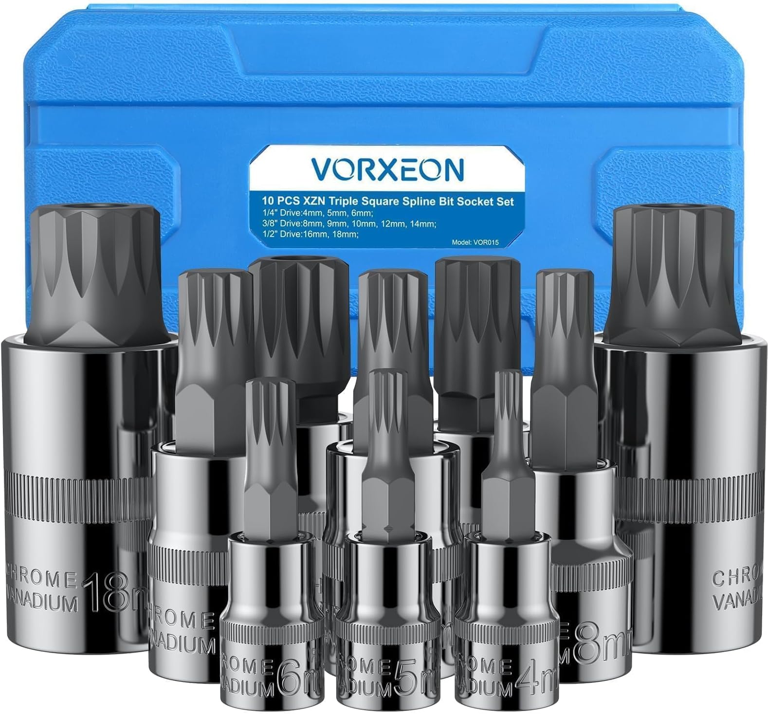 Amazon.com: VORXEON 10Pcs XZN Triple Square Spline Bit Socket Set 4MM ...