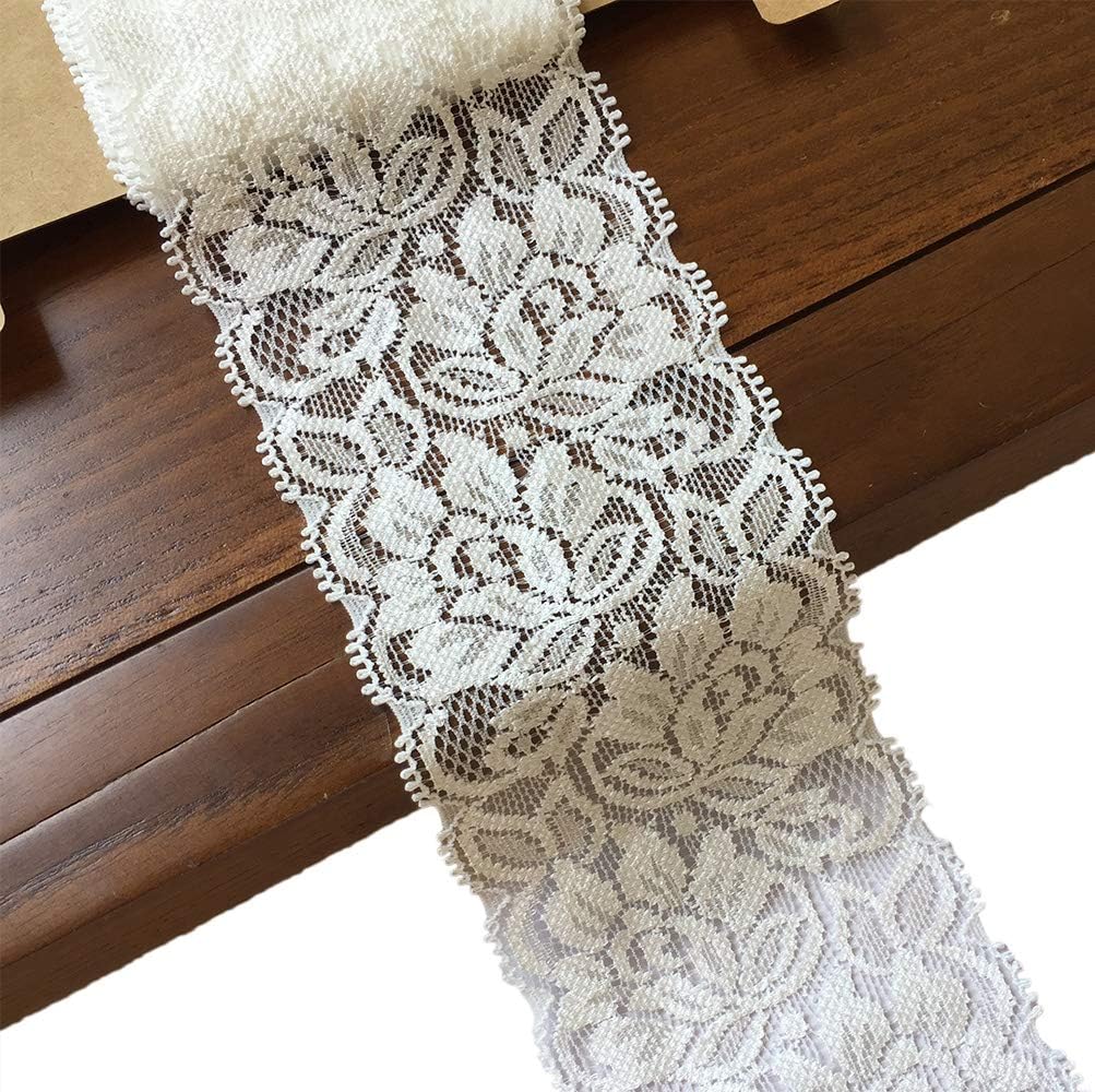 Amazon.com: Lace Realm 2.25 Inches Wide White Stretch Lace Ribbon with ...