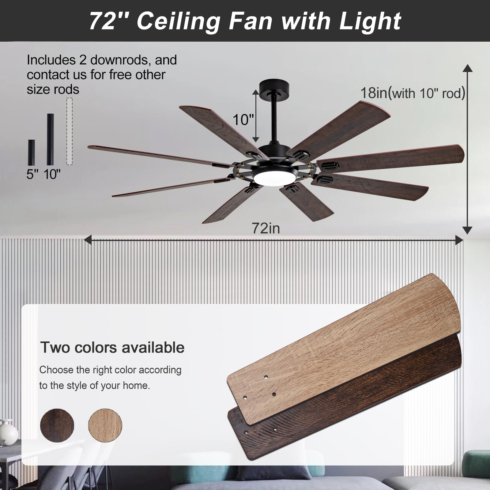 Snapklik.com : KENSID 72 Inch Black Ceiling Fans
