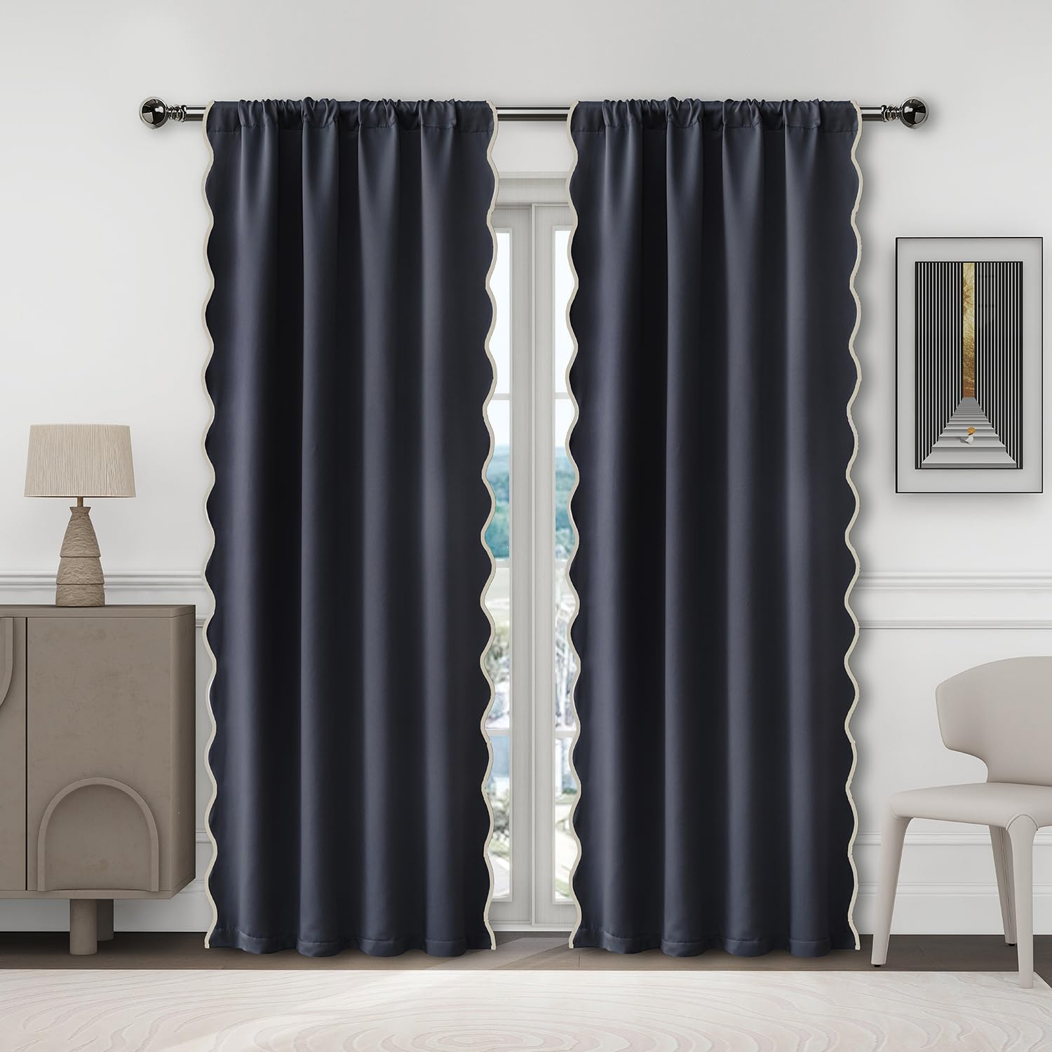 Amazon.com: Homechoice Decor Elegant Scalloped Edge Blackout Curtains ...