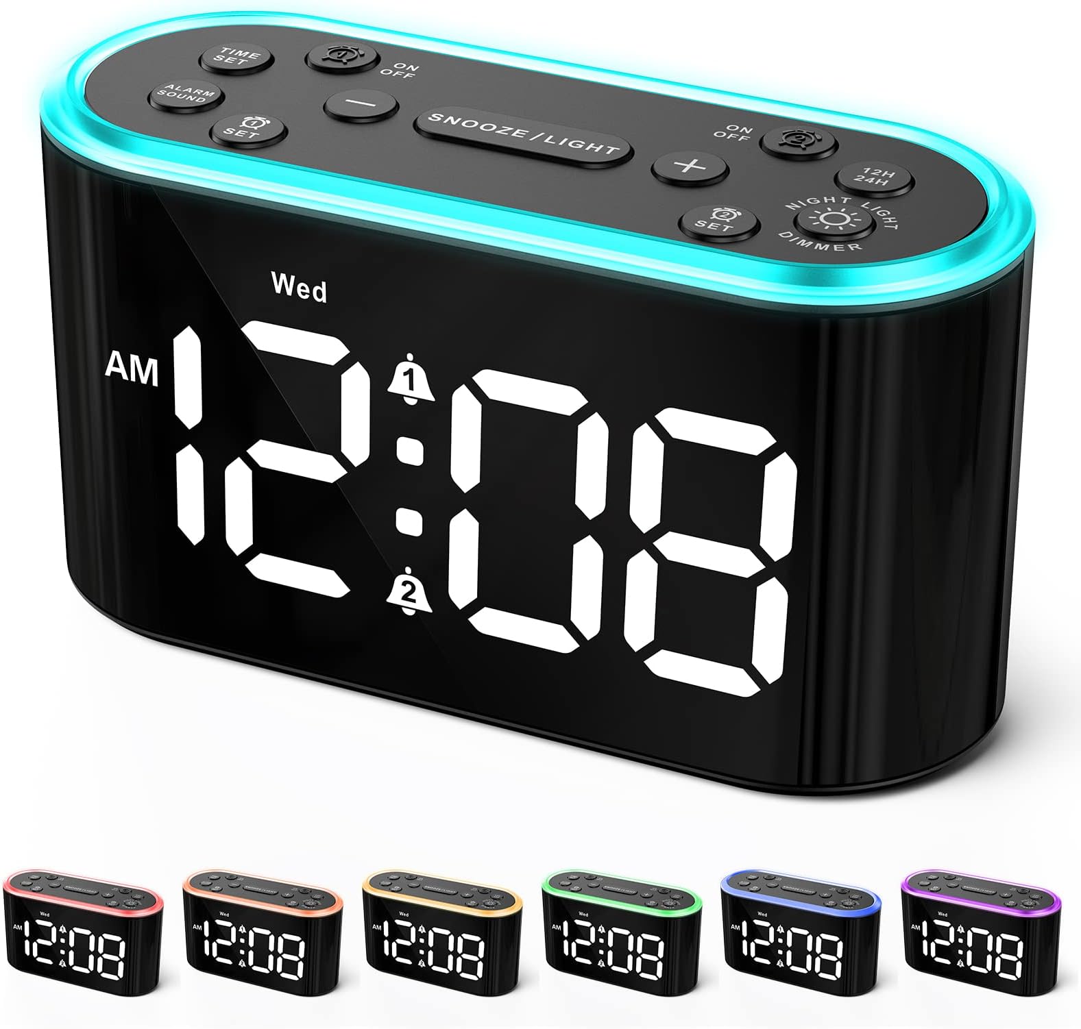 Amazon.com: Odokee Digital Dual Alarm Clock for Kids Bedroom - 7 Color ...