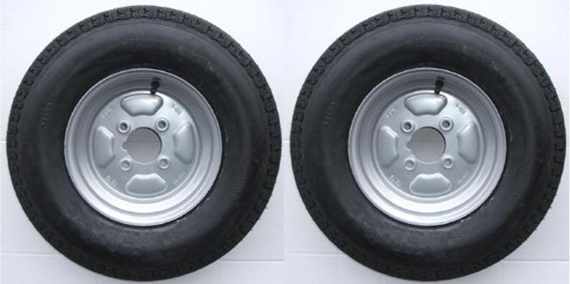 A pair of 500 x 10 inch trailer wheels & tyres with 4 ply tyres & 115mm ...