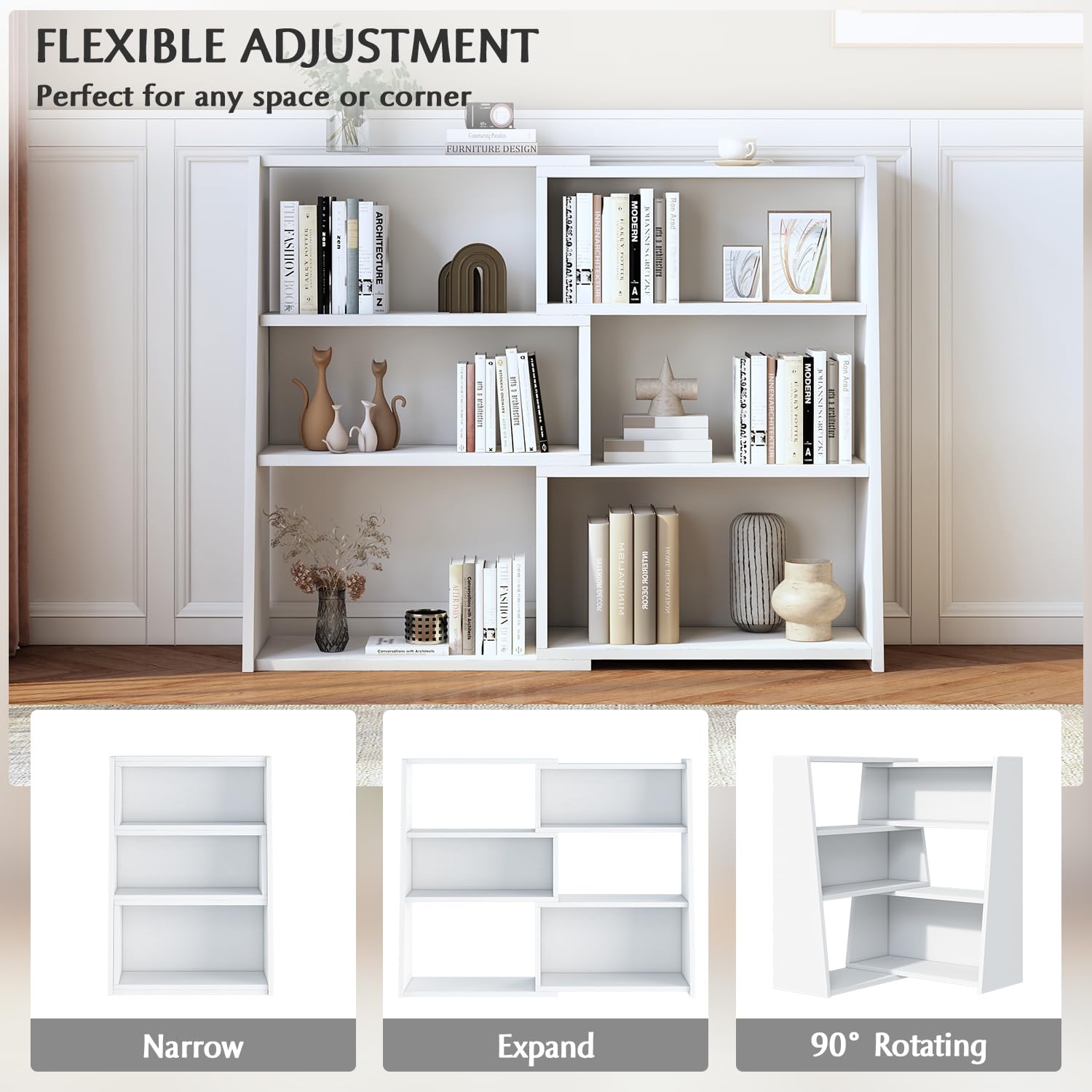 Snapklik.com : IOTXY Wooden Extendable Shelf Bookcase - 3-Tier Ladder ...