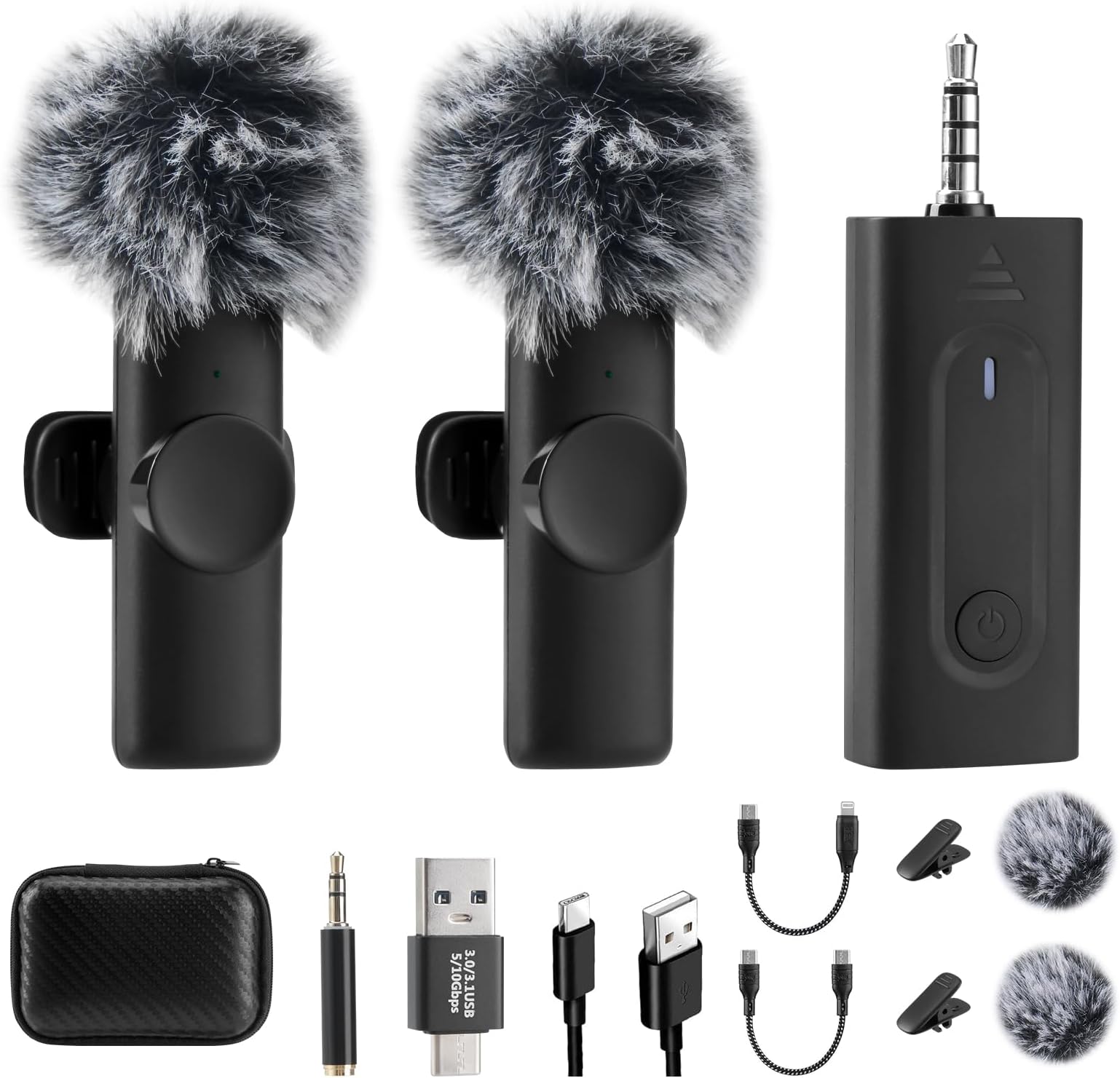 Micrófono de solapa inalámbrico dual para cámara/iPhone/teléfono ...